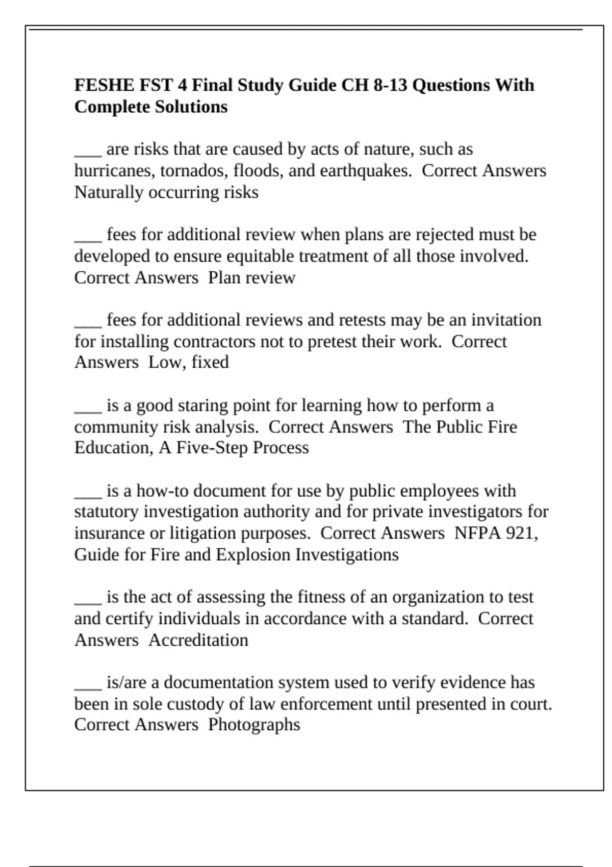FESHE FST 4 Final Study Guide CH 8-13 Questions With Complete Solutions ...