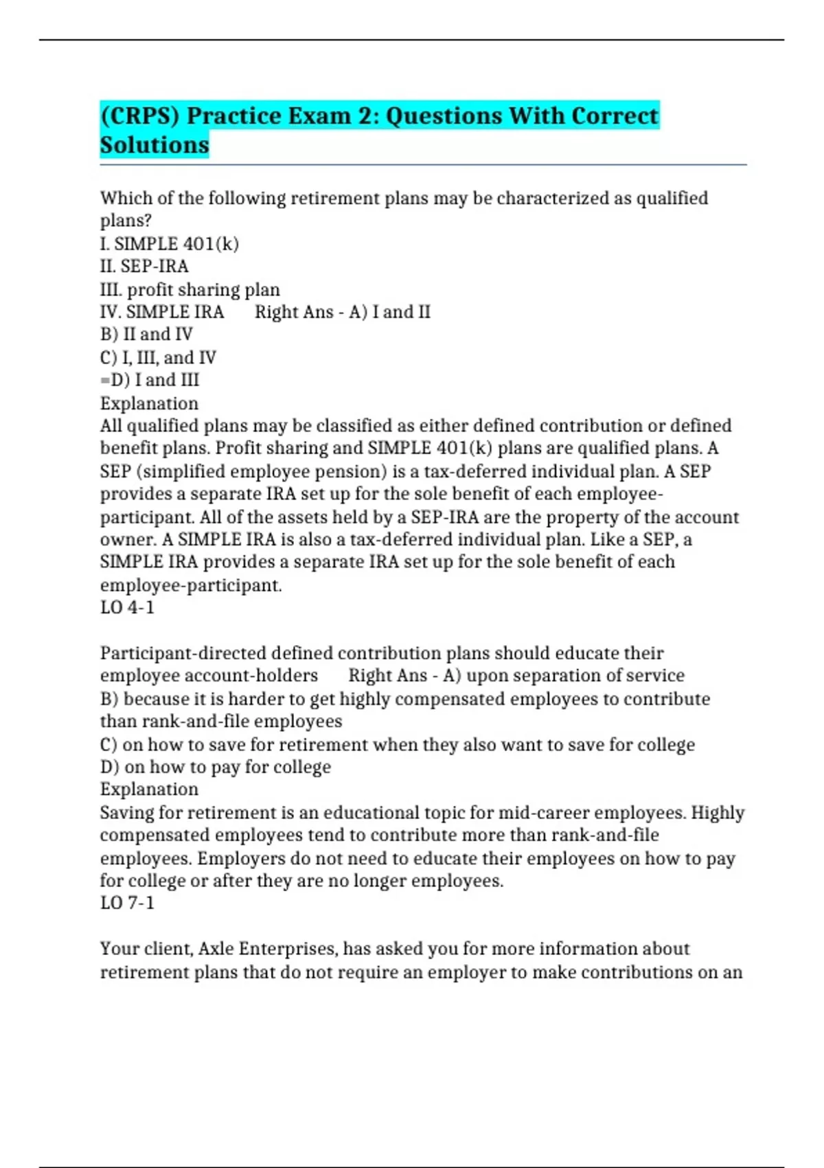 (CRPS) Practice Exam 2: Questions With Correct Solutions - CRPS ...