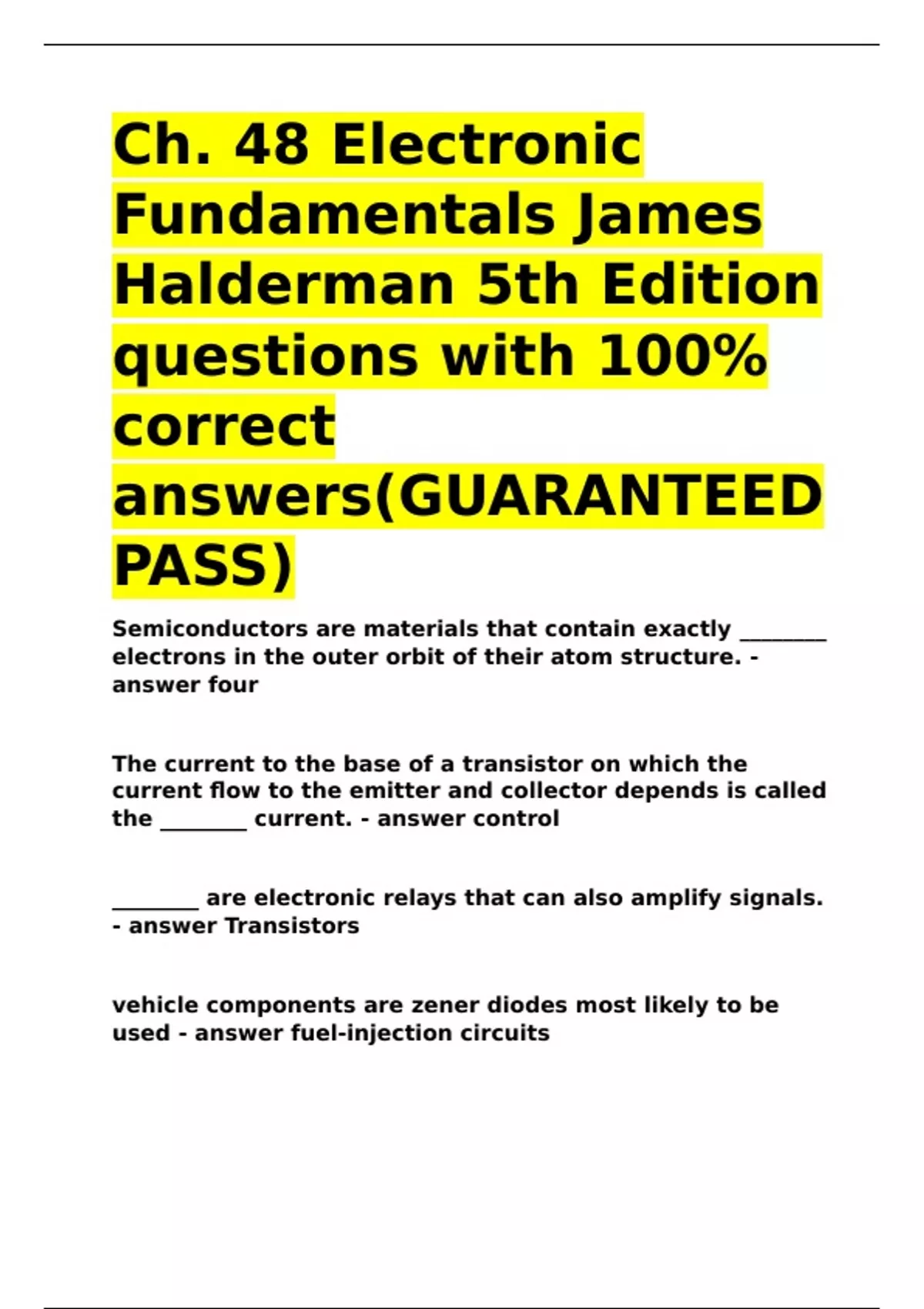Ch. 48 Electronic Fundamentals James Halderman 5th Edition questions ...