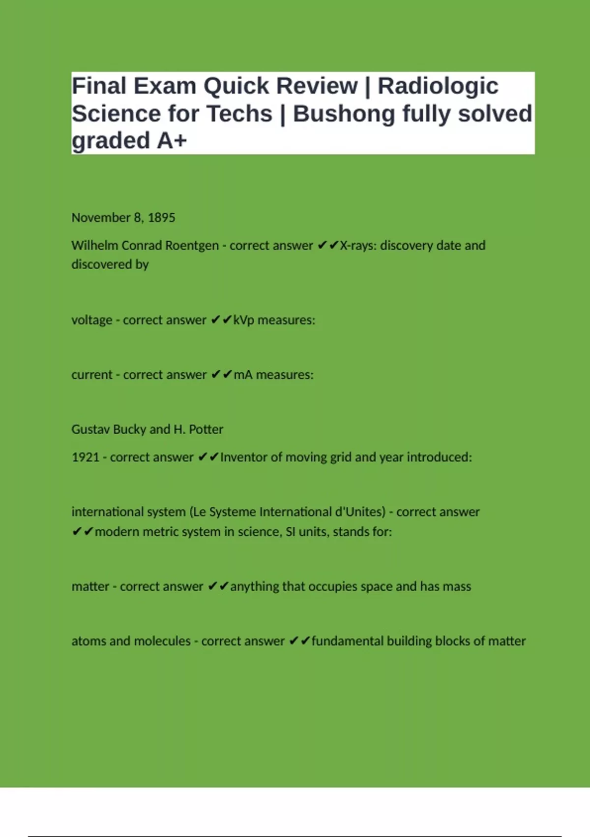 Final Exam Quick Review | Radiologic Science for Techs | Bushong fully ...