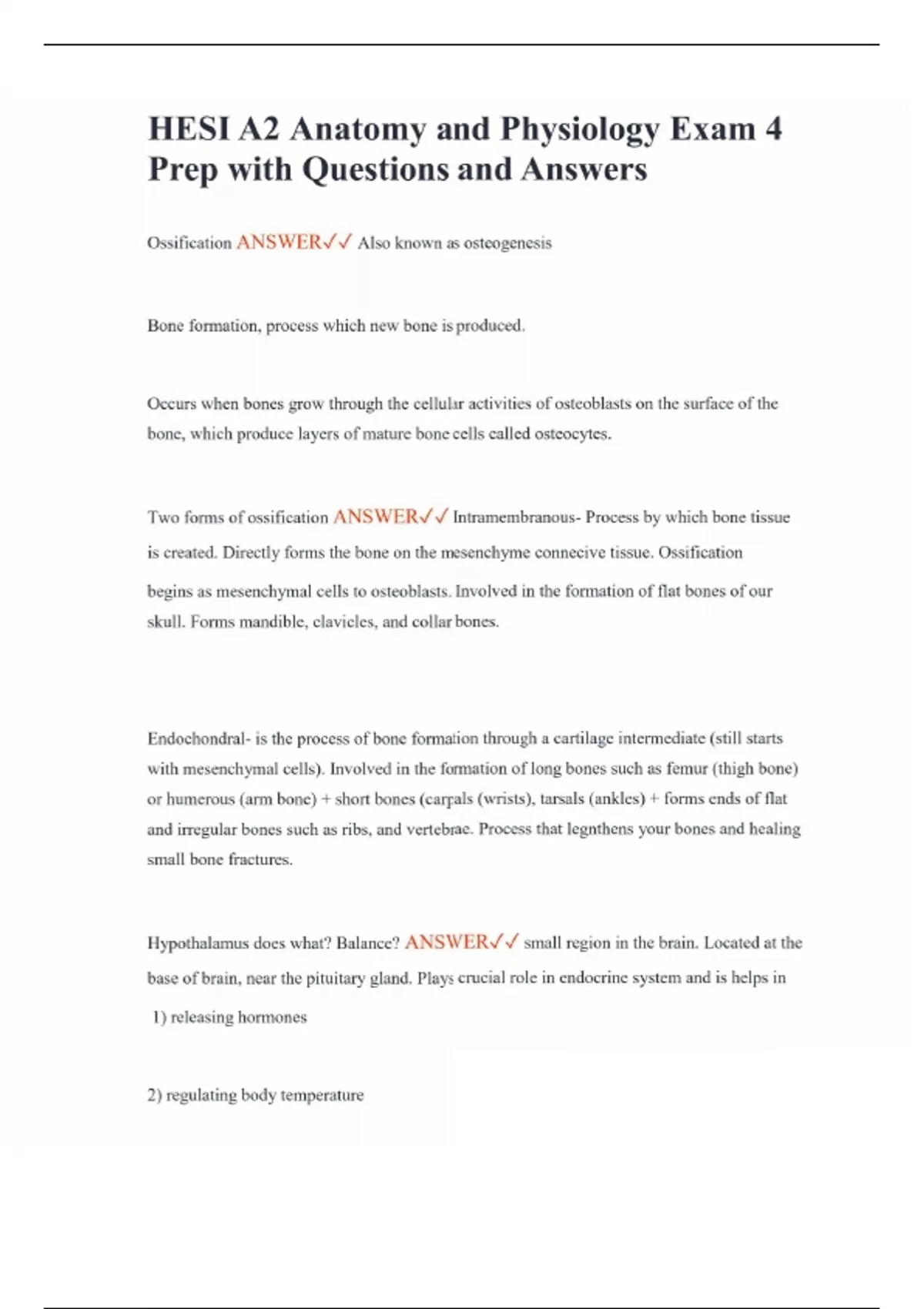 HESI A2 Anatomy and Physiology Exam 4 Prep with Questions and Answers ...