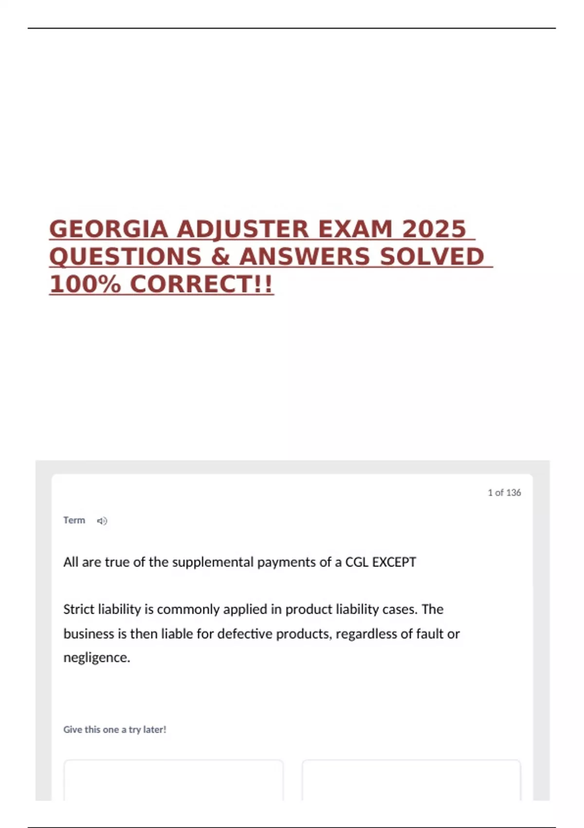 GEORGIA ADJUSTER EXAM 2025 QUESTIONS & ANSWERS SOLVED 100% CORRECT ...