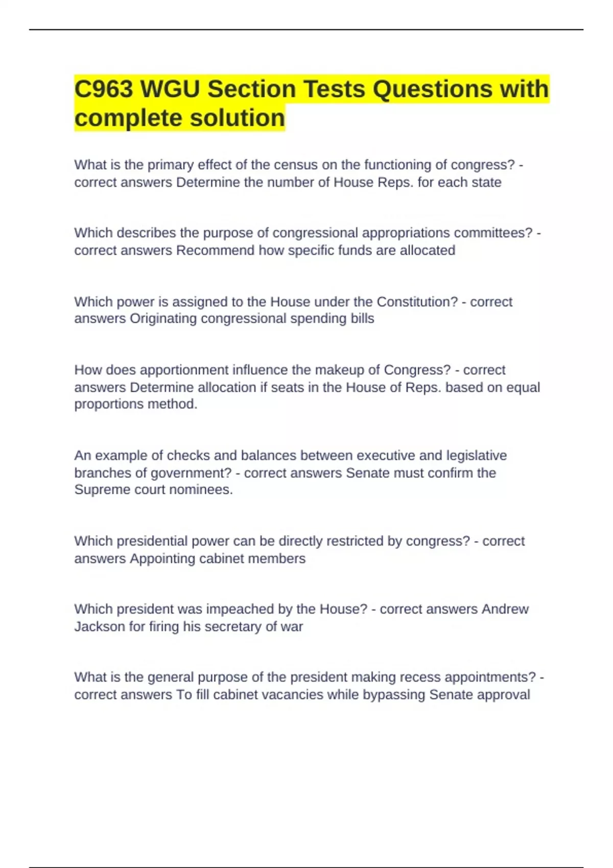 C963 WGU Section Tests Questions with complete solution - C963 - Stuvia US