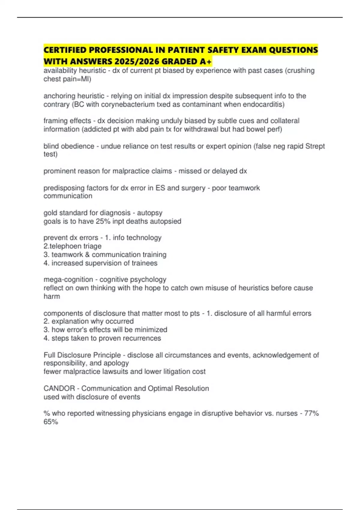 CERTIFIED PROFESSIONAL IN PATIENT SAFETY EXAM QUESTIONS WITH ANSWERS 2025/2026 GRADED A+ ...