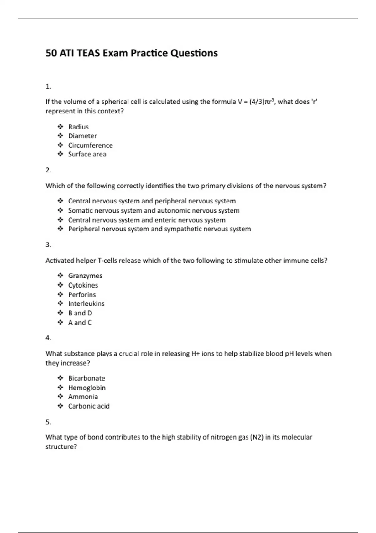 50 ATI TEAS Exam Practice Questions - Nursing course - Stuvia US