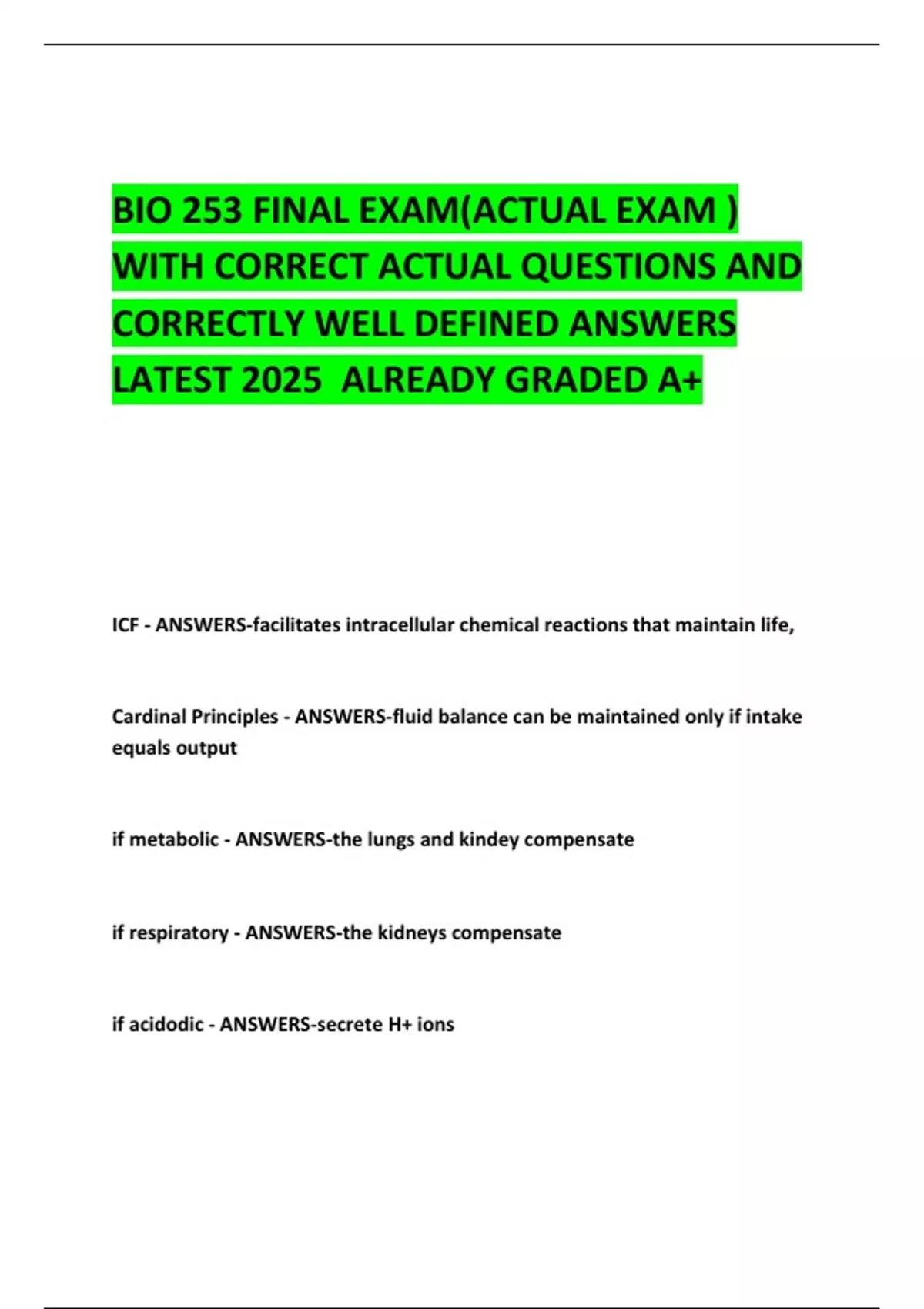BIO 253 FINAL EXAM(ACTUAL EXAM ) WITH CORRECT ACTUAL QUESTIONS AND ...