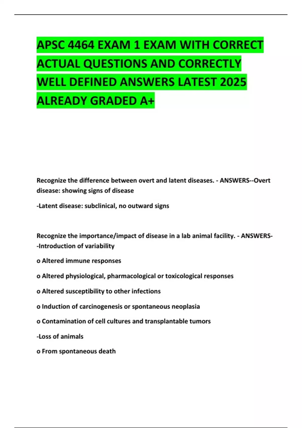 APSC 4464 EXAM 1 EXAM WITH CORRECT ACTUAL QUESTIONS AND CORRECTLY WELL ...