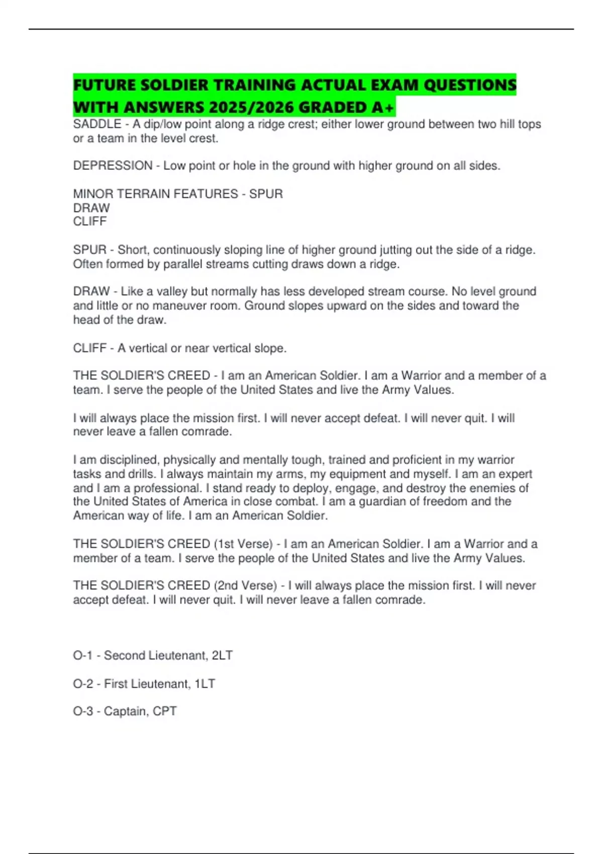 FUTURE SOLDIER TRAINING ACTUAL EXAM QUESTIONS WITH ANSWERS 2025/2026 ...