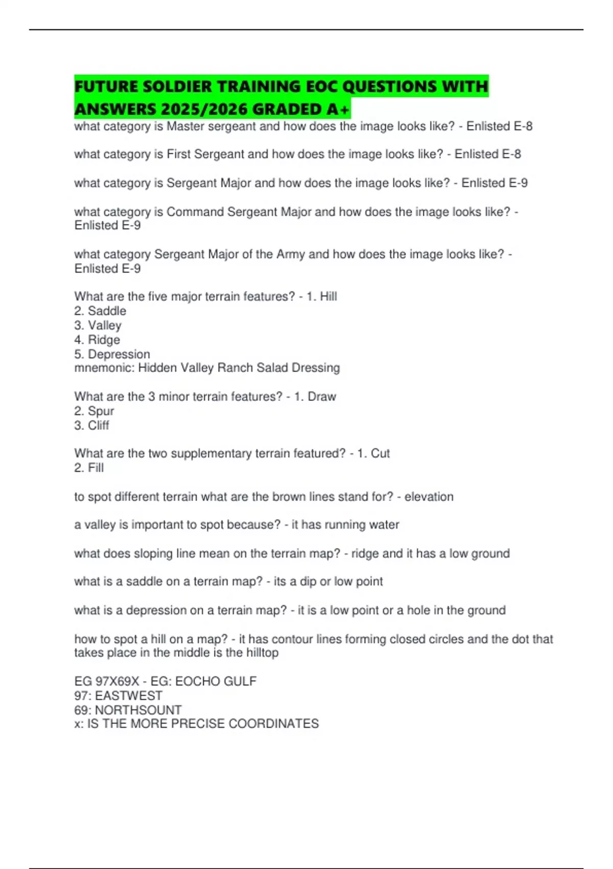 FUTURE SOLDIER TRAINING EOC QUESTIONS WITH ANSWERS 2025/2026 GRADED A+ ...