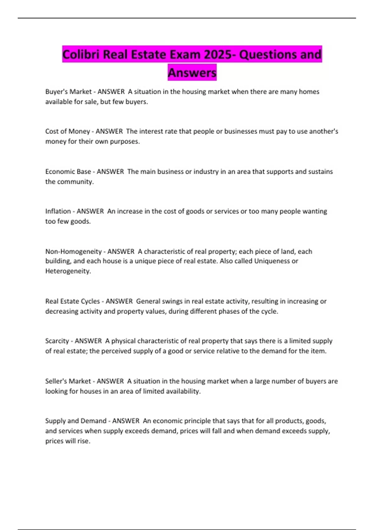 Colibri Real Estate Exam 2025- Questions and Answers - Colibri Real ...