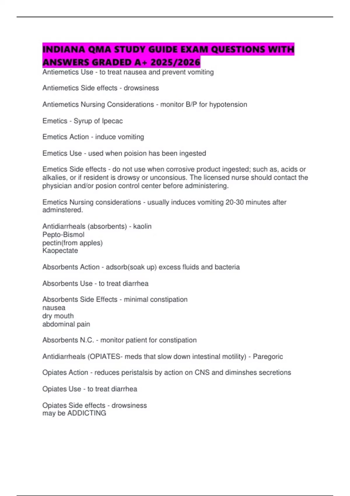 INDIANA QMA STUDY GUIDE EXAM QUESTIONS WITH ANSWERS GRADED A+ 2025/2026 ...