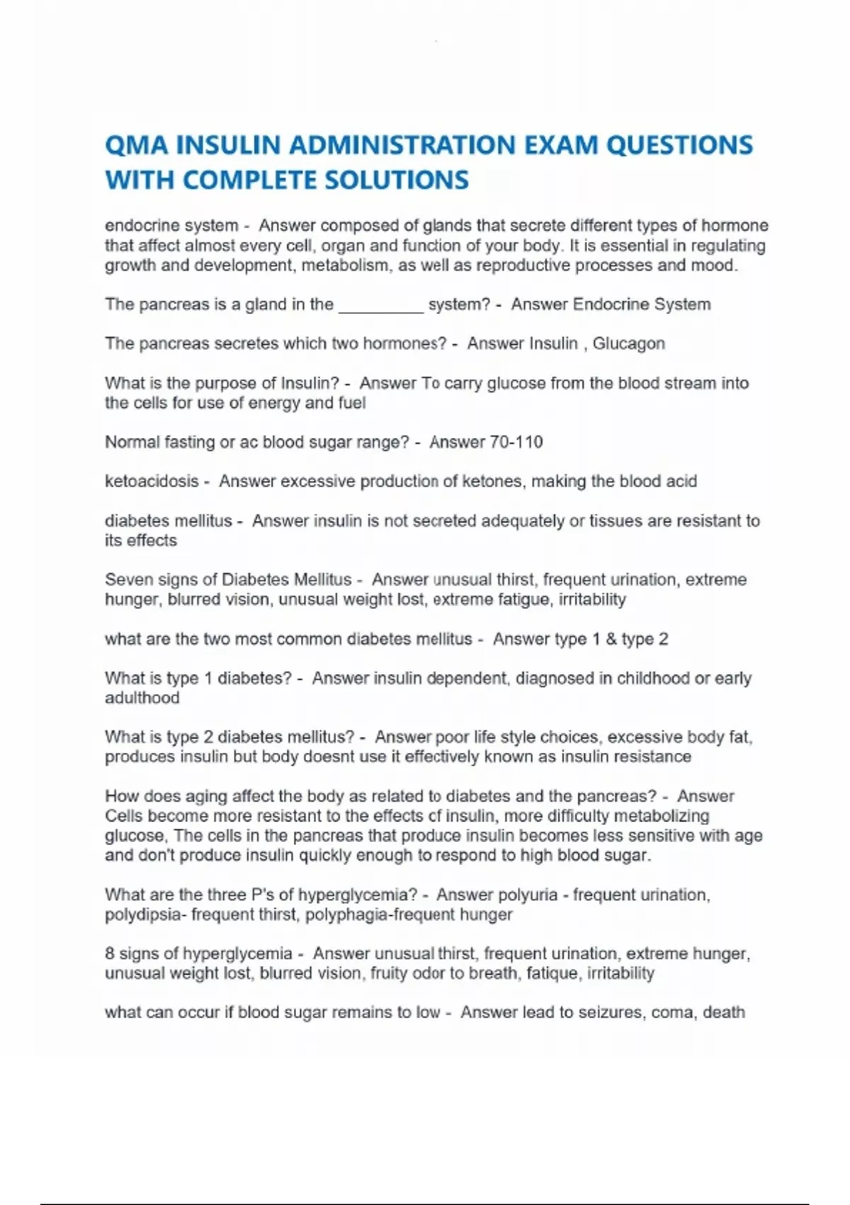 QMA INSULIN ADMINISTRATION EXAM QUESTIONS WITH COMPLETE SOLUTIONS - QMA ...