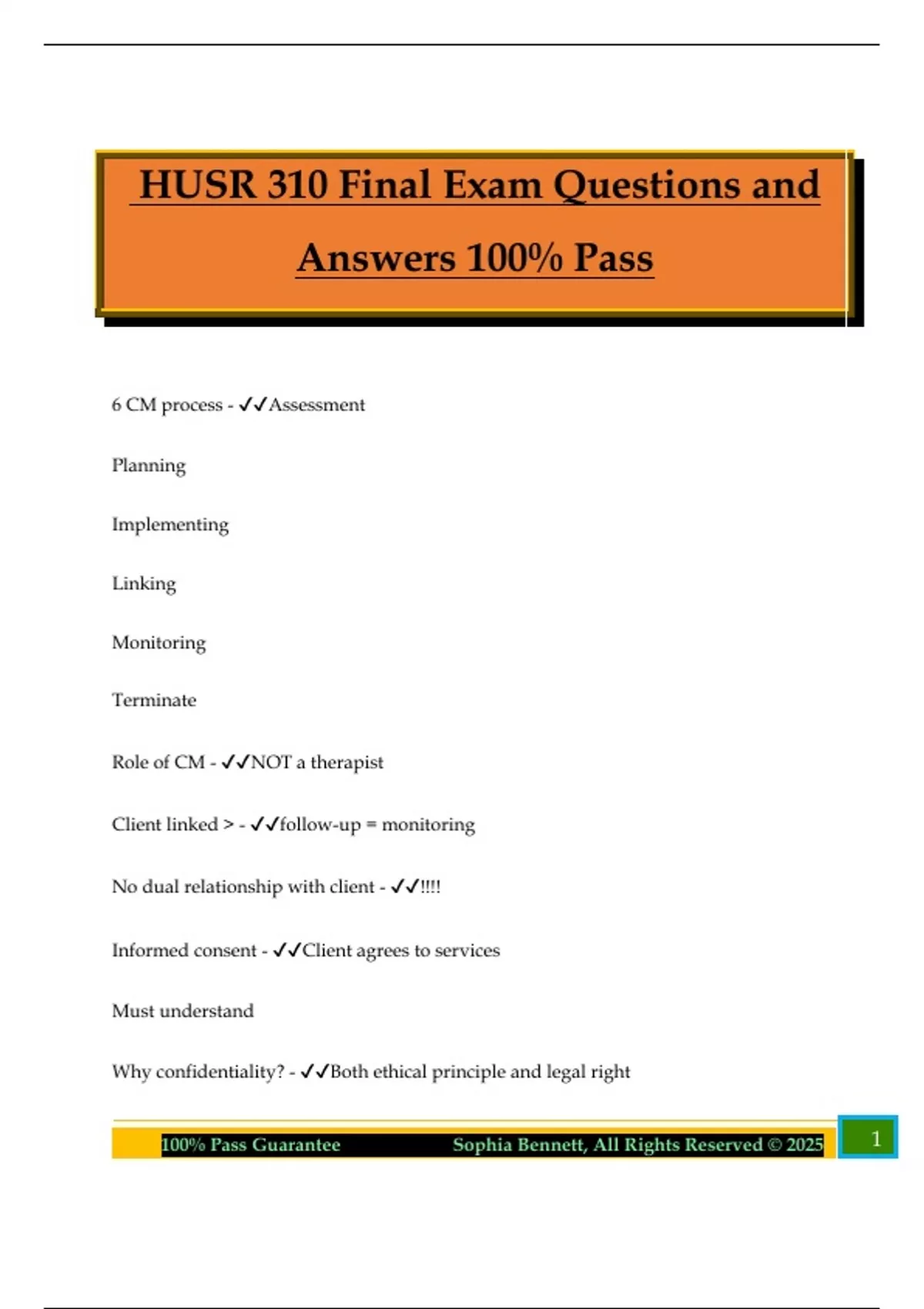 HUSR 310 Final Exam Questions and Answers 100% Pass - HUSR 310 - Stuvia US