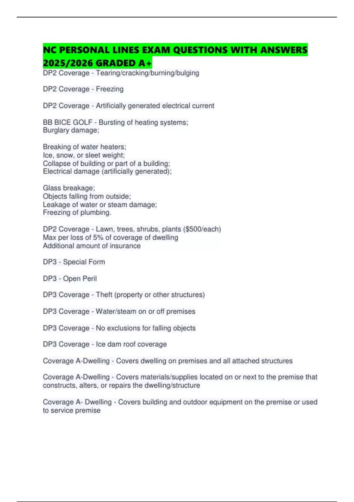 NC PERSONAL LINES EXAM QUESTIONS WITH ANSWERS 2025/2026 GRADED A+ - NC ...