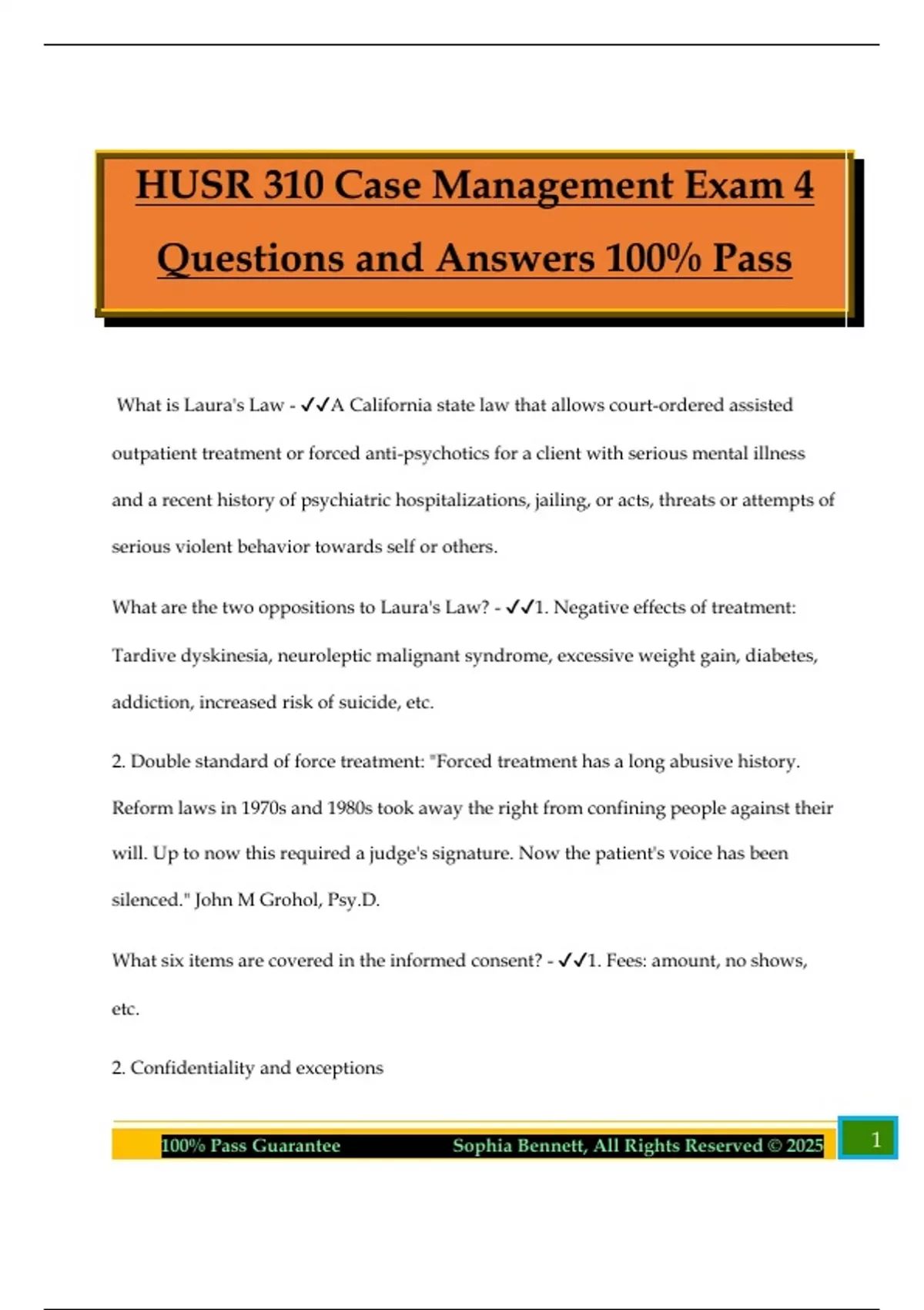 HUSR 310 Case Management Exam 4 Questions and Answers 100% Pass - HUSR 310 - Stuvia US