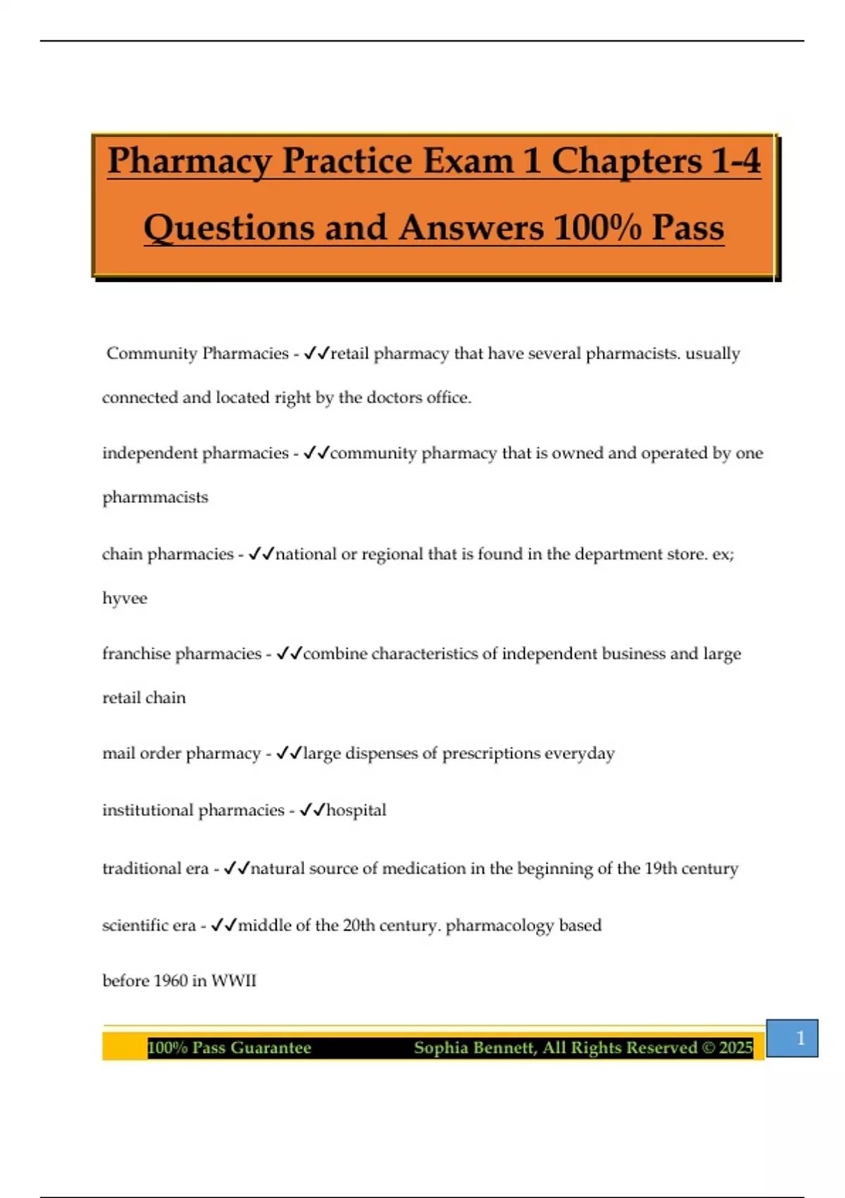 Pharmacy Practice Exam 1 Chapters 1-4 Questions and Answers 100% Pass ...