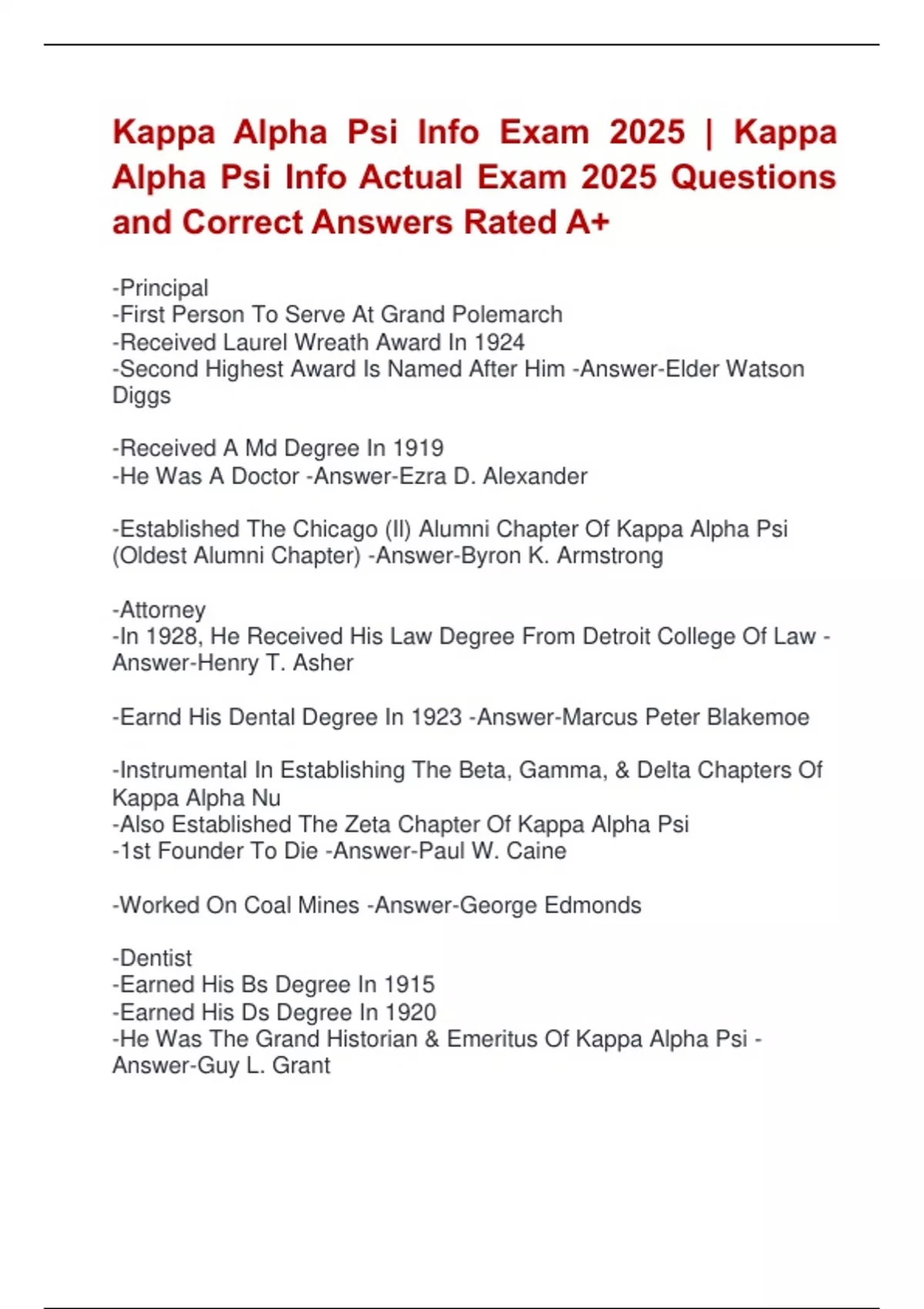 Kappa Alpha Psi Info Exam 2025 | Kappa Alpha Psi Info Actual Exam 2025 ...