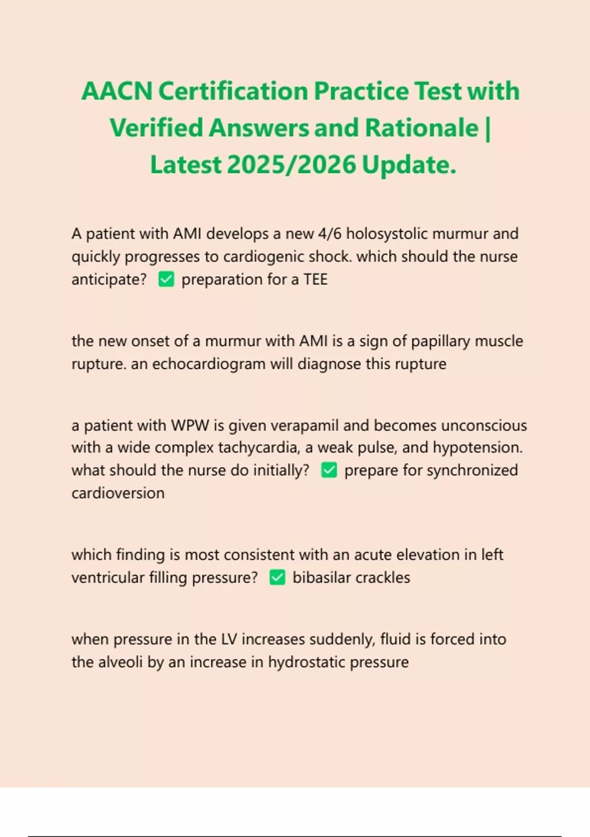 AACN Certification Practice Test with Verified Answers and Rationale ...