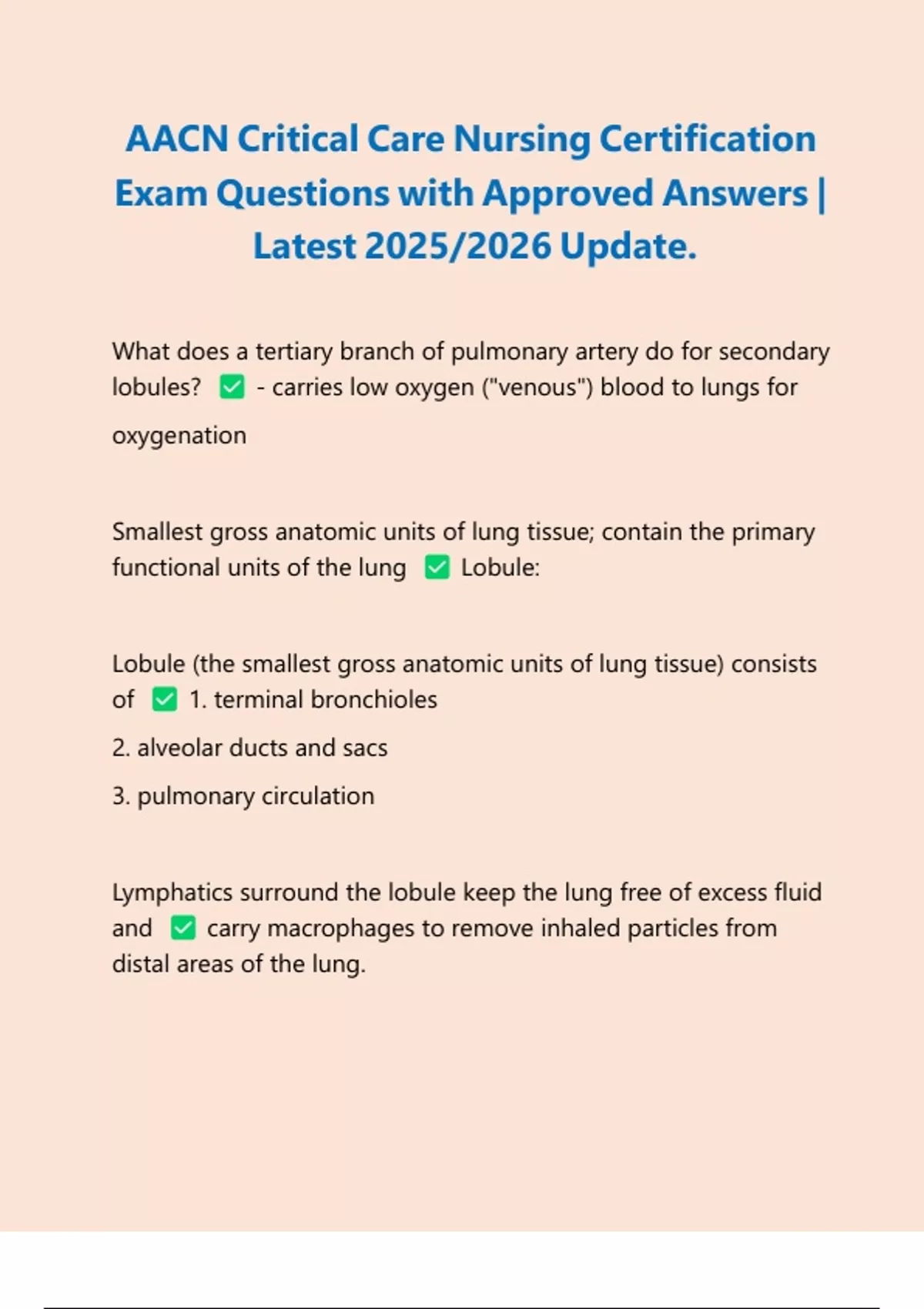 AACN Critical Care Nursing Certification Exam Questions with Approved ...