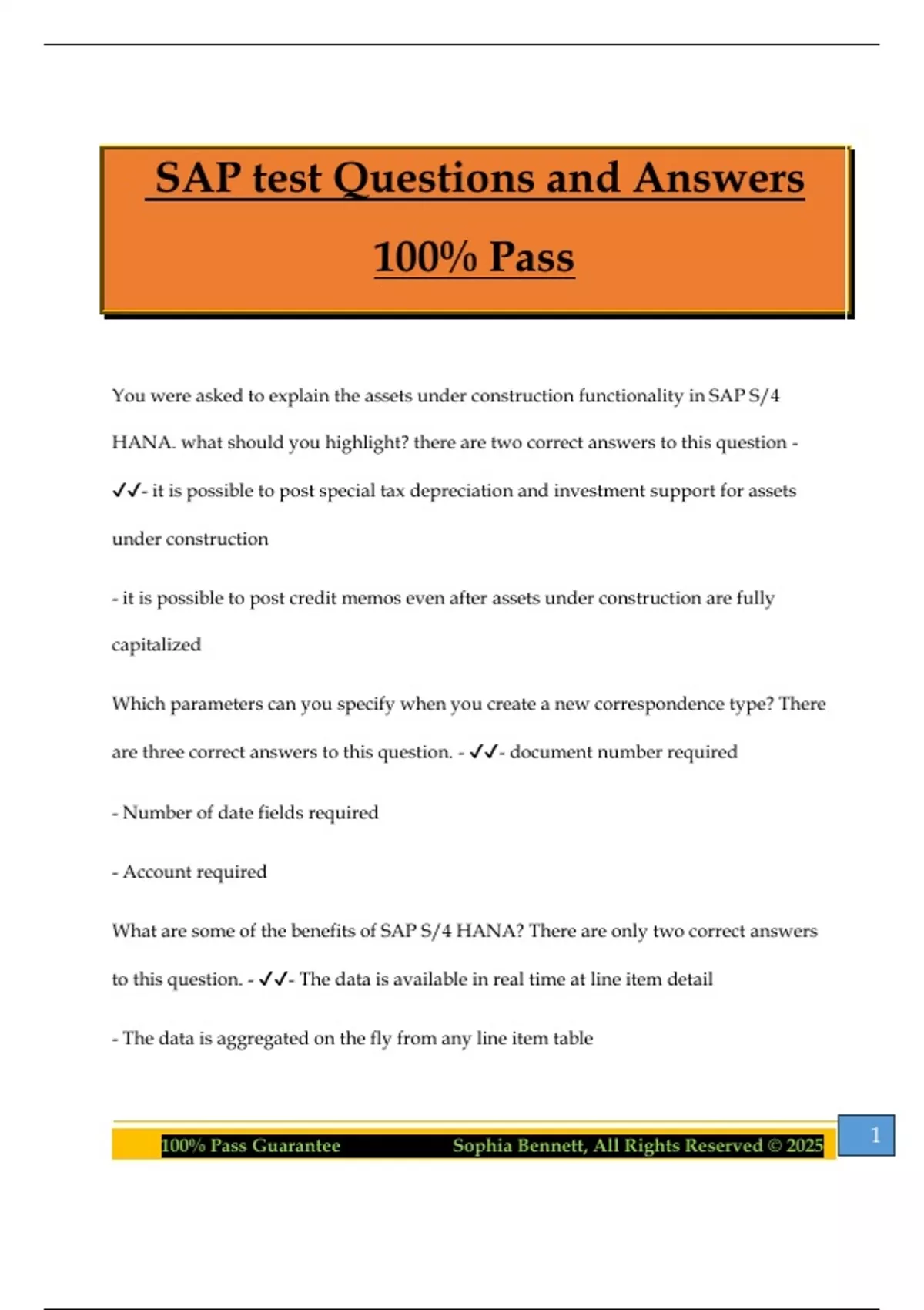SAP test Questions and Answers 100% Pass - SAP - Stuvia US