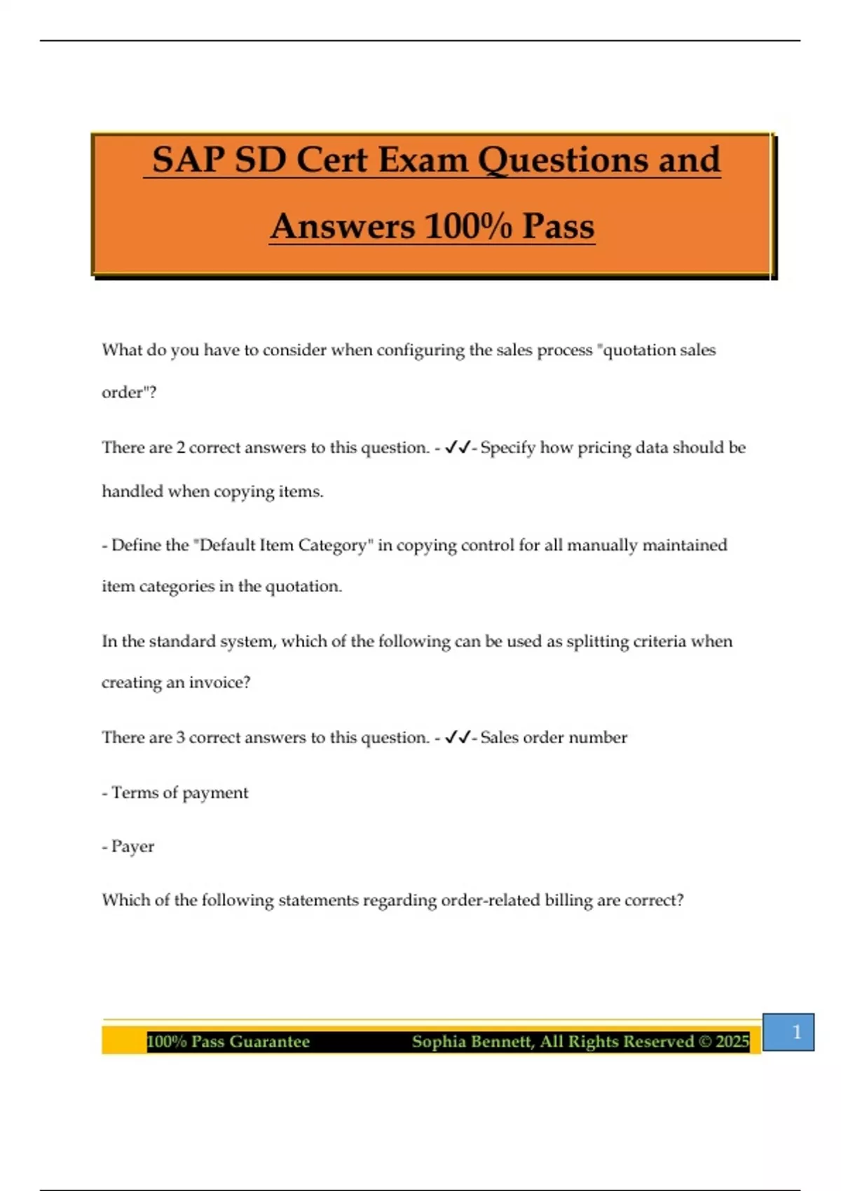 SAP SD Cert Exam Questions and Answers 100% Pass - SAP - Stuvia US