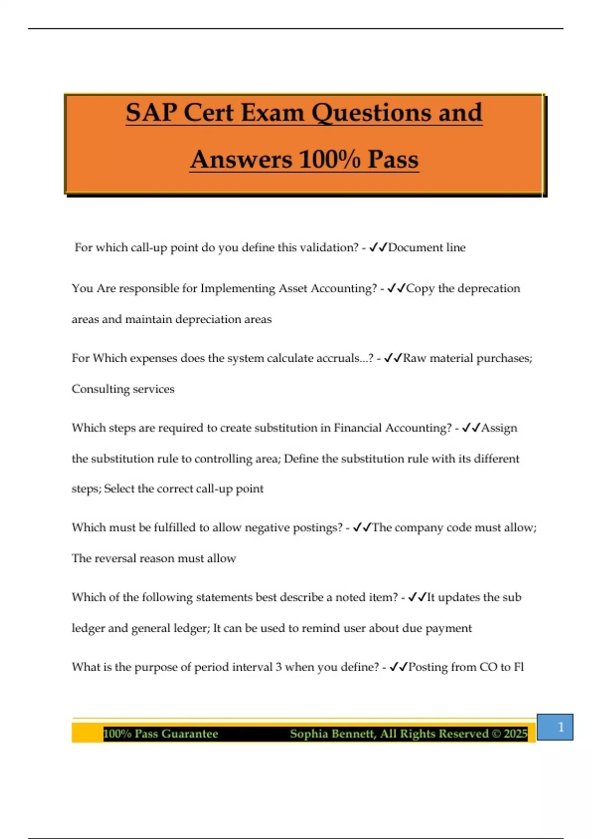 SAP Cert Exam Questions and Answers 100% Pass - SAP - Stuvia US