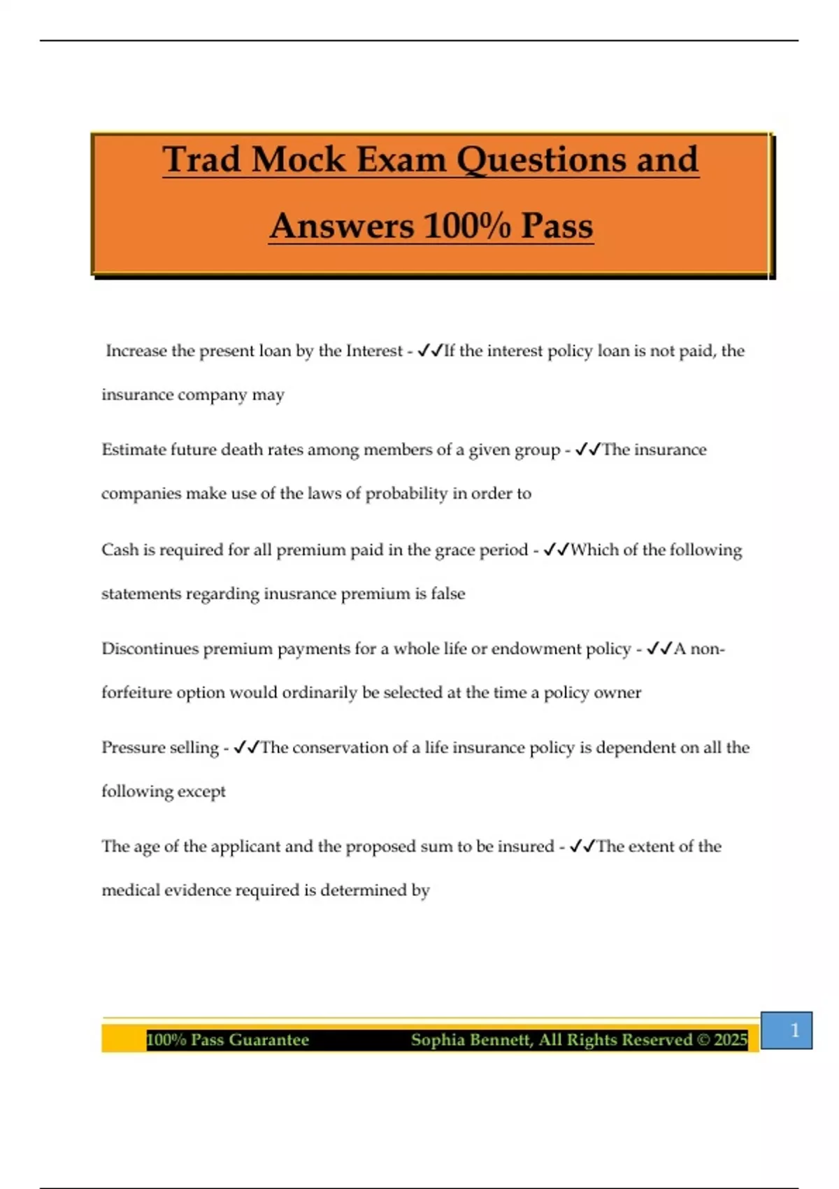 Trad Mock Exam Questions and Answers 100% Pass - Trad - Stuvia US