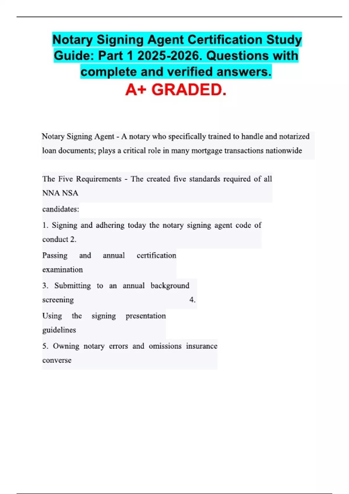 Notary Signing Agent Certification Study Guide: Part . Questions with ...