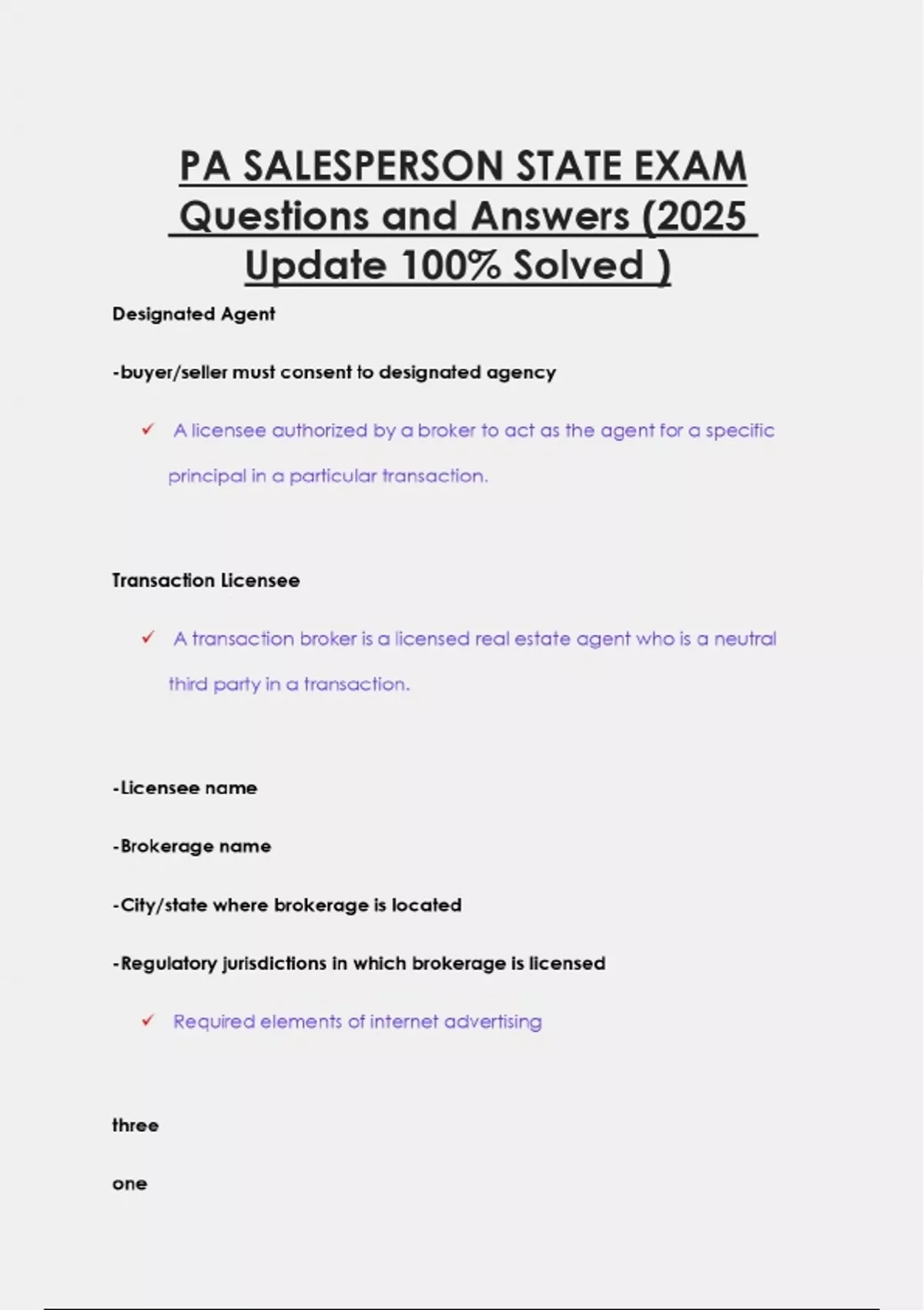 PA SALESPERSON STATE EXAM Questions and Answers (2025 Update 100% ...