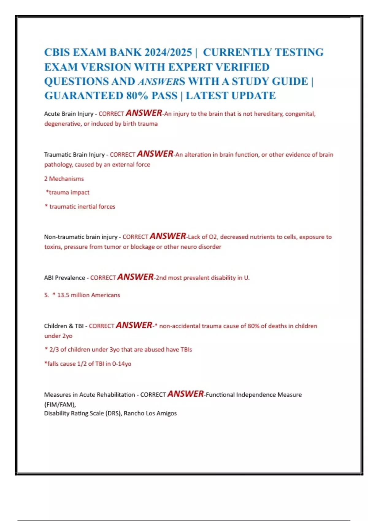 CBIS EXAM BANK 2024/2025 | CURRENTLY TESTING EXAM VERSION WITH EXPERT ...