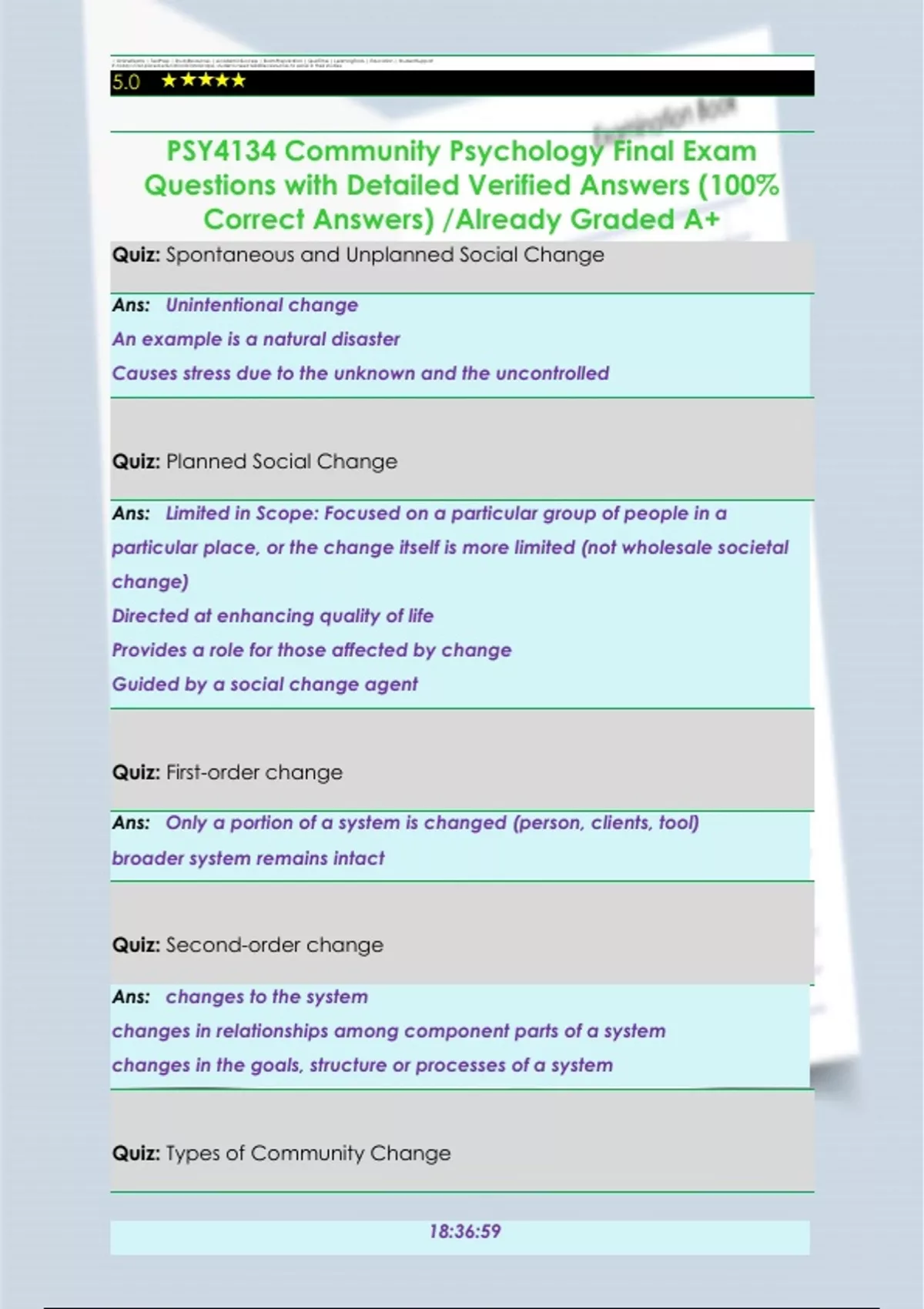 PSY4134 Community Psychology Final Exam Questions with Detailed Verified Answers (100% Correct ...