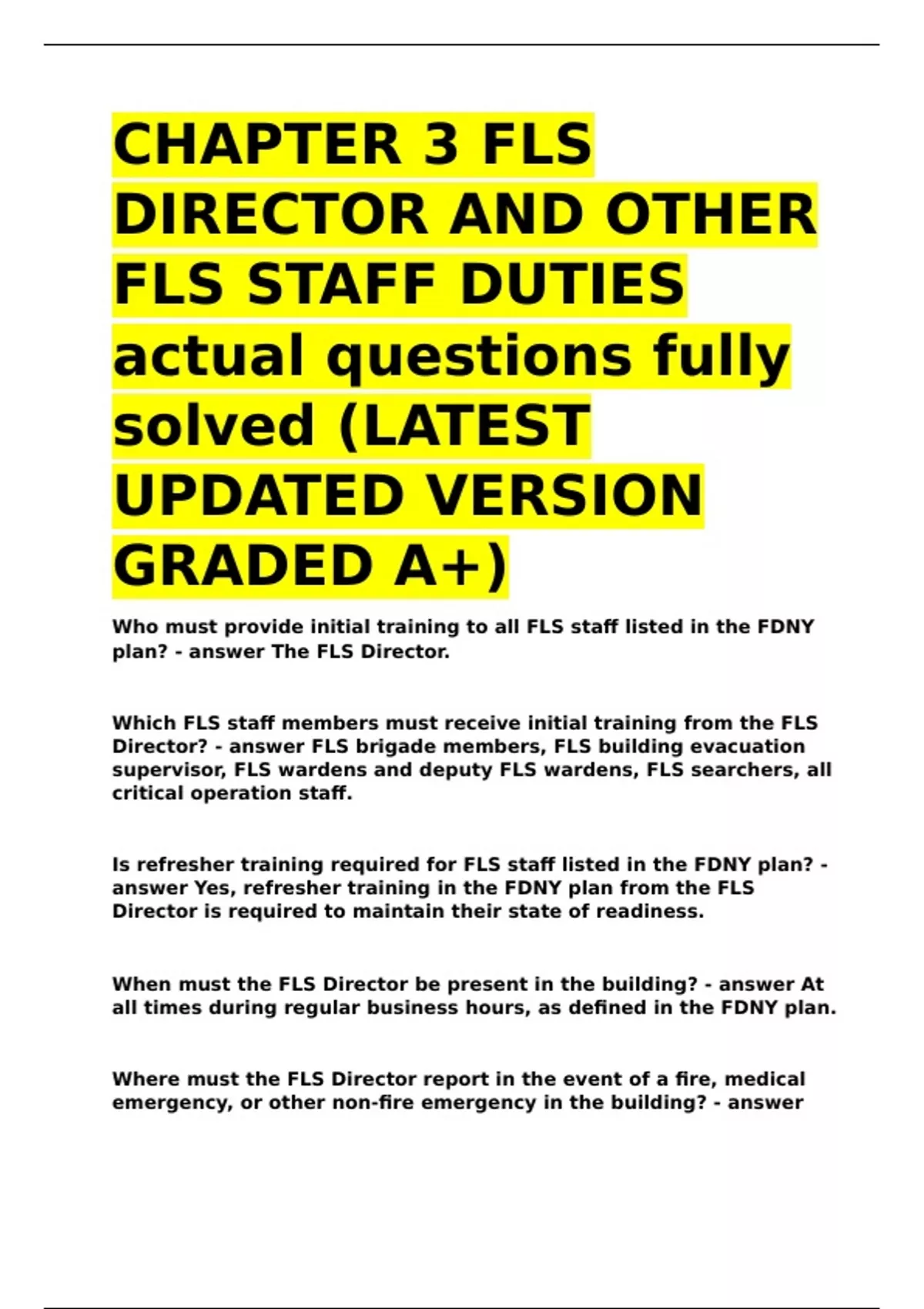 CHAPTER 3 FLS DIRECTOR AND OTHER FLS STAFF DUTIES actual questions ...