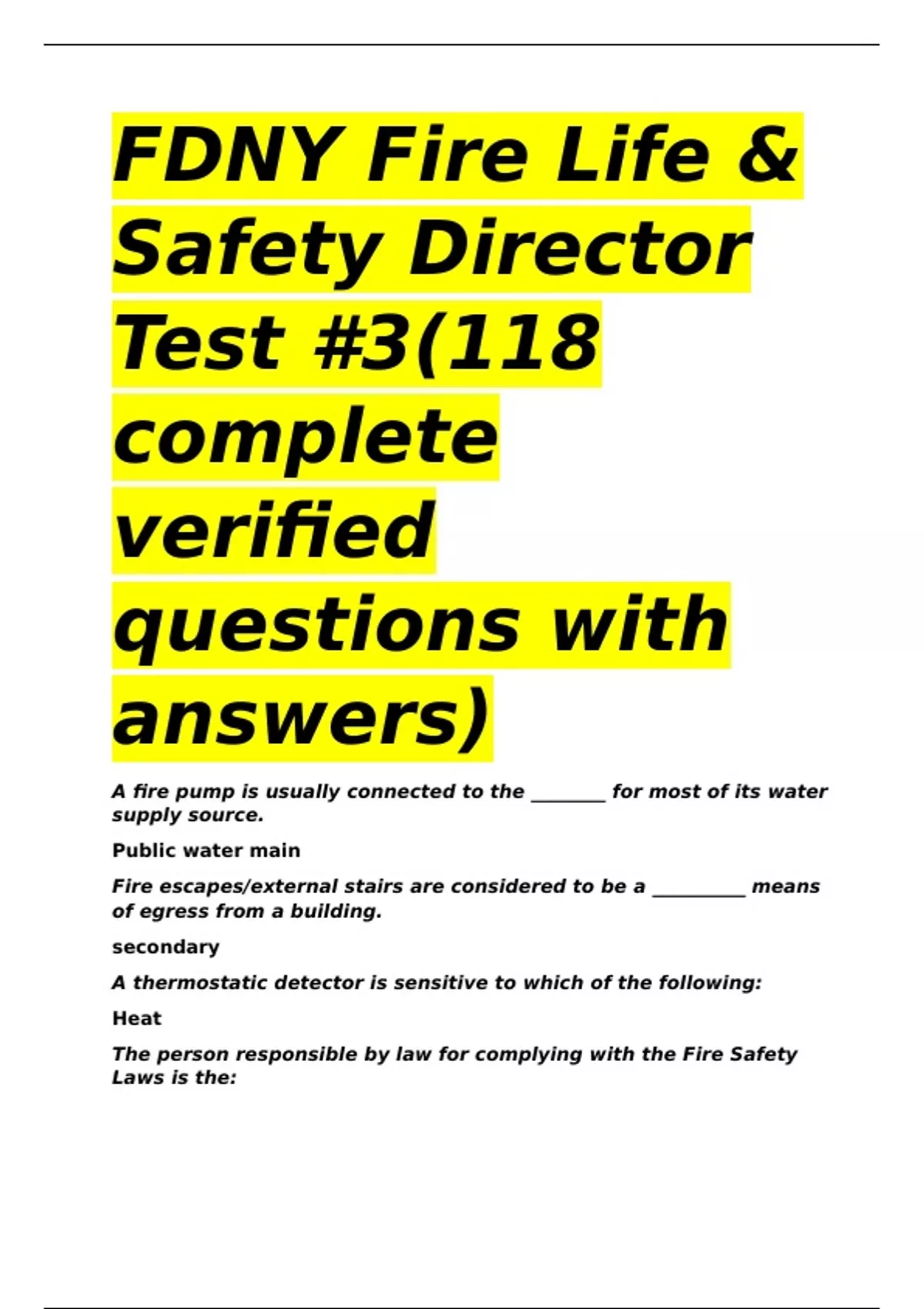 FDNY Fire Life & Safety Director Test -3(118 complete verified ...