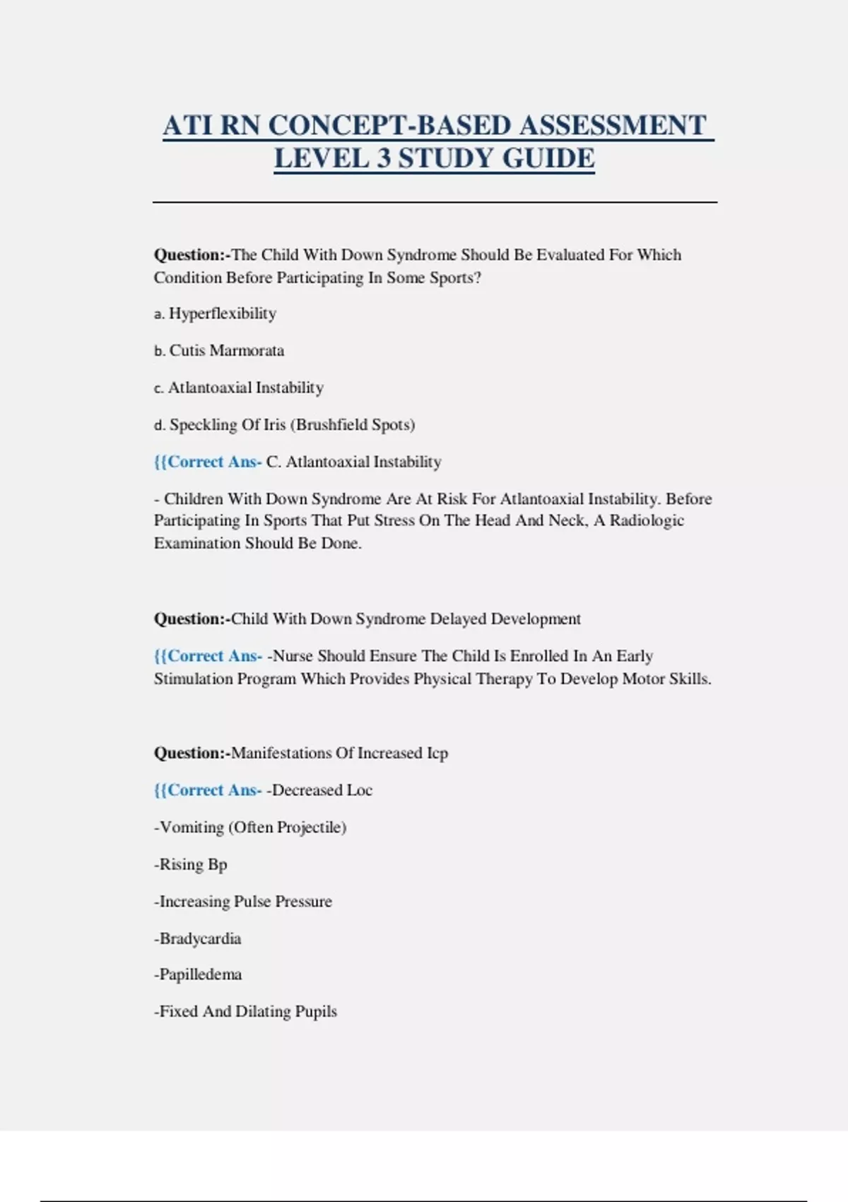 ATI RN CONCEPT-BASED ASSESSMENT LEVEL 3 STUDY GUIDE - ATI RN CONCEPT ...