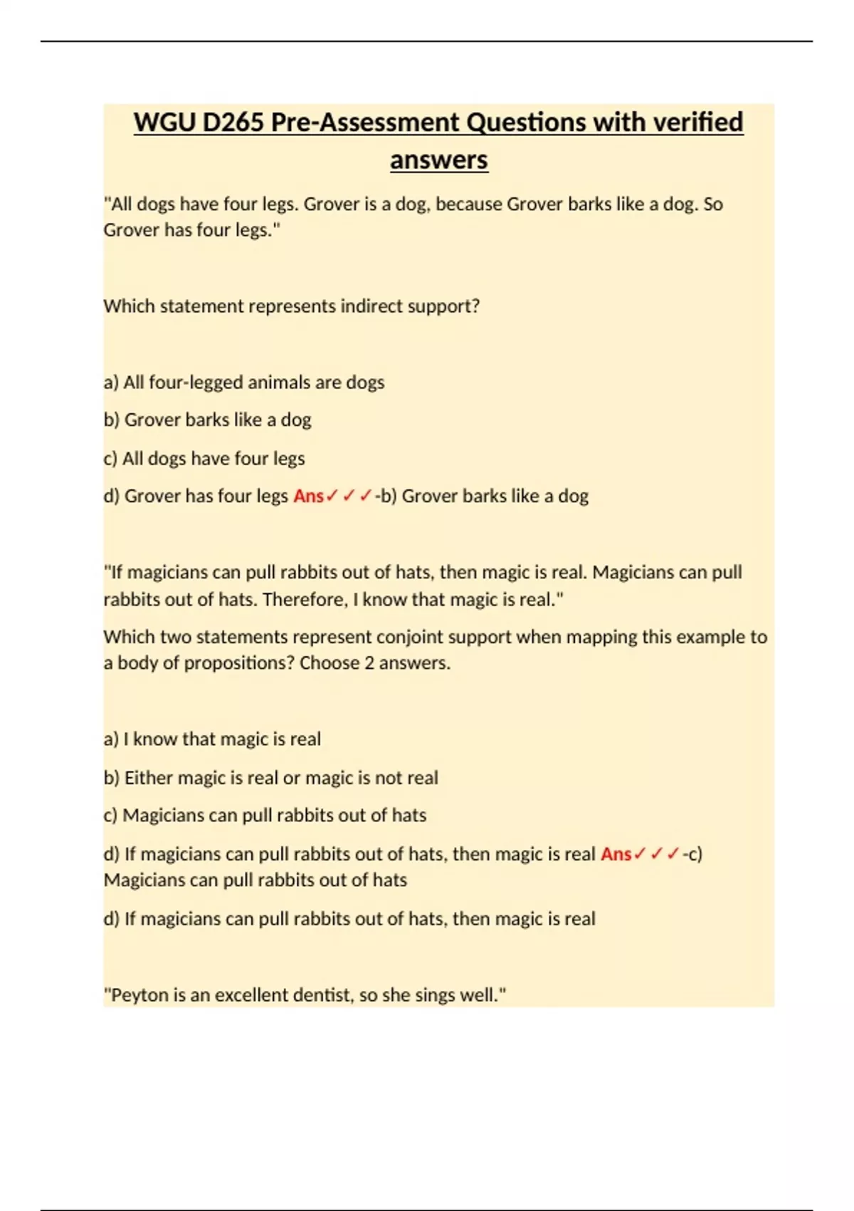 WGU D265 Pre-Assessment Questions with verified answers - D265 Critical ...