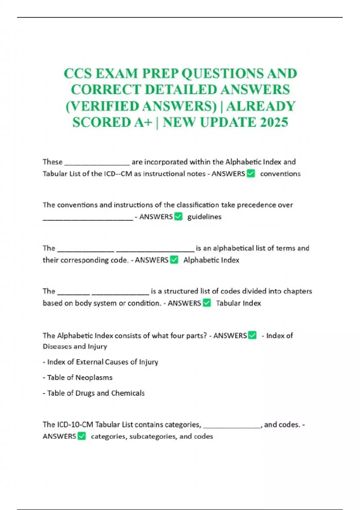 CCS EXAM PREP QUESTIONS AND CORRECT DETAILED ANSWERS (VERIFIED ANSWERS) | ALREADY SCORED A+ ...