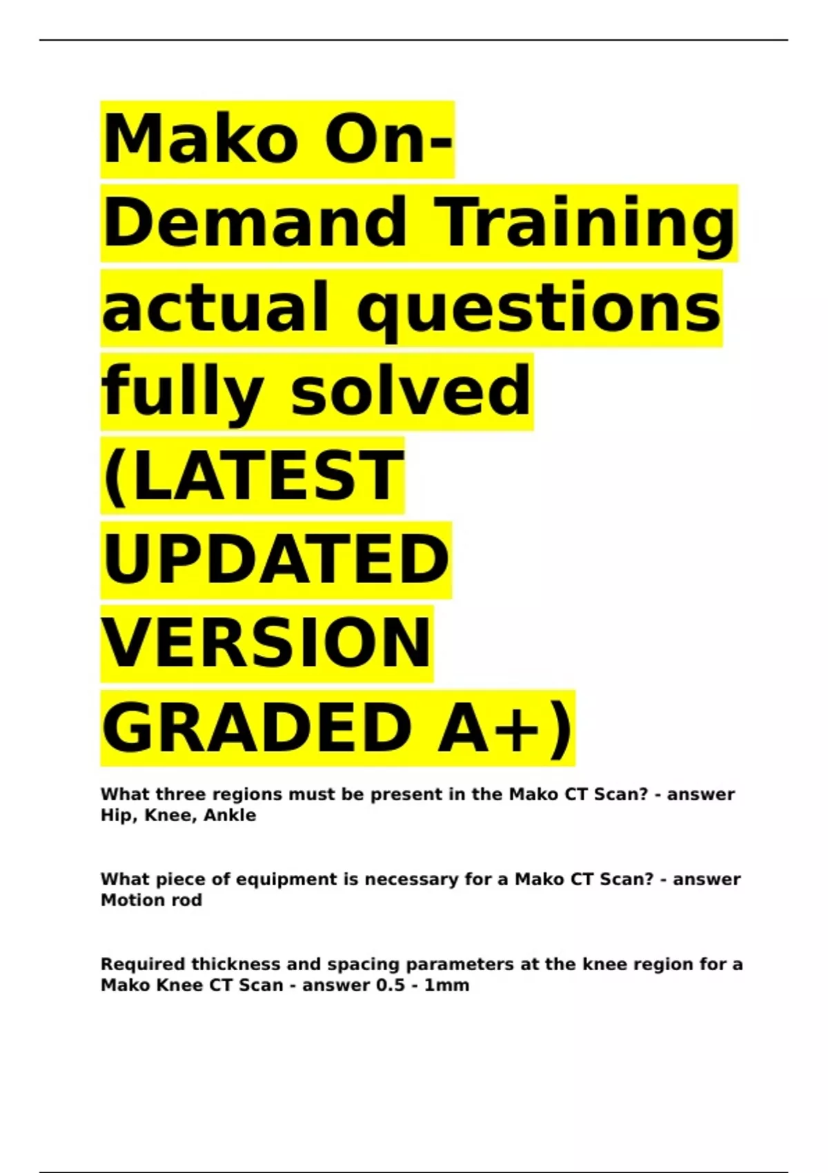 Mako On-Demand Training actual questions fully solved (LATEST UPDATED ...