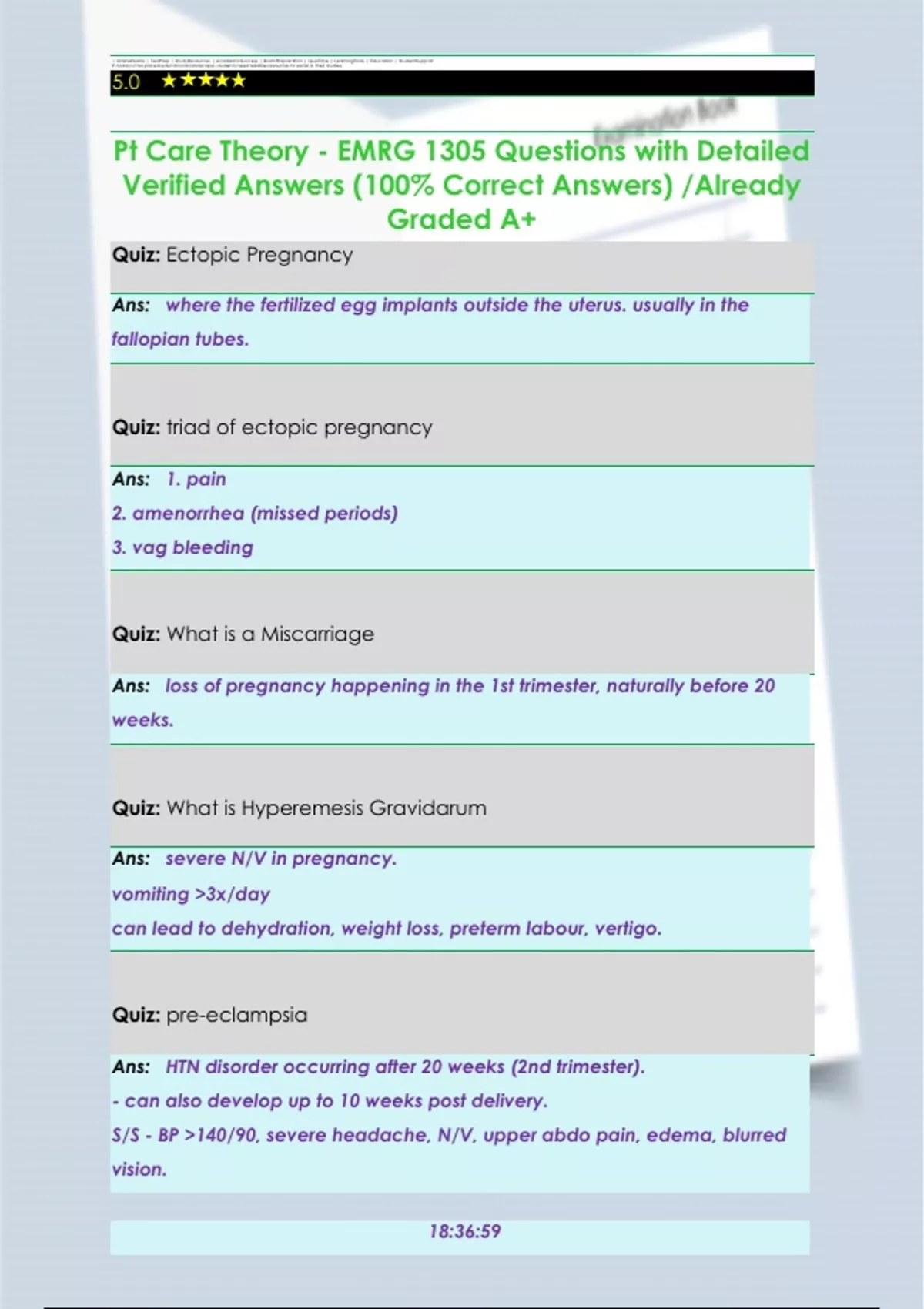 Pt Care Theory - EMRG 1305 Questions with Detailed Verified Answers (100% Correct Answers ...