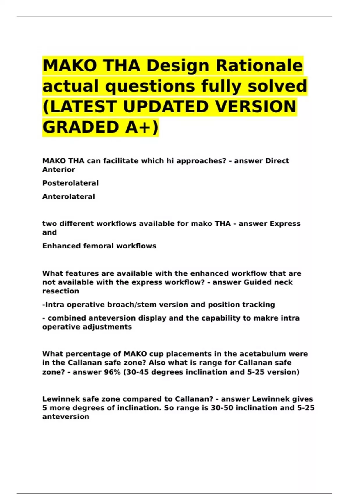 MAKO THA Design Rationale actual questions fully solved (LATEST UPDATED ...