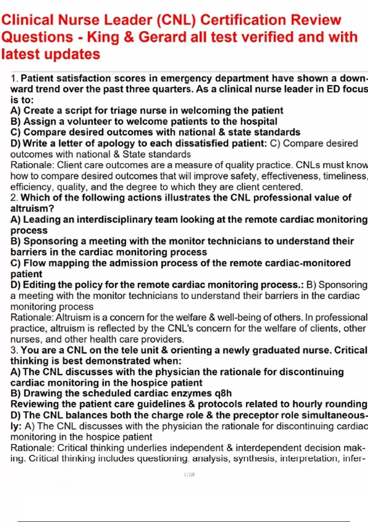 Clinical Nurse Leader (CNL) Certification Review Questions - King ...