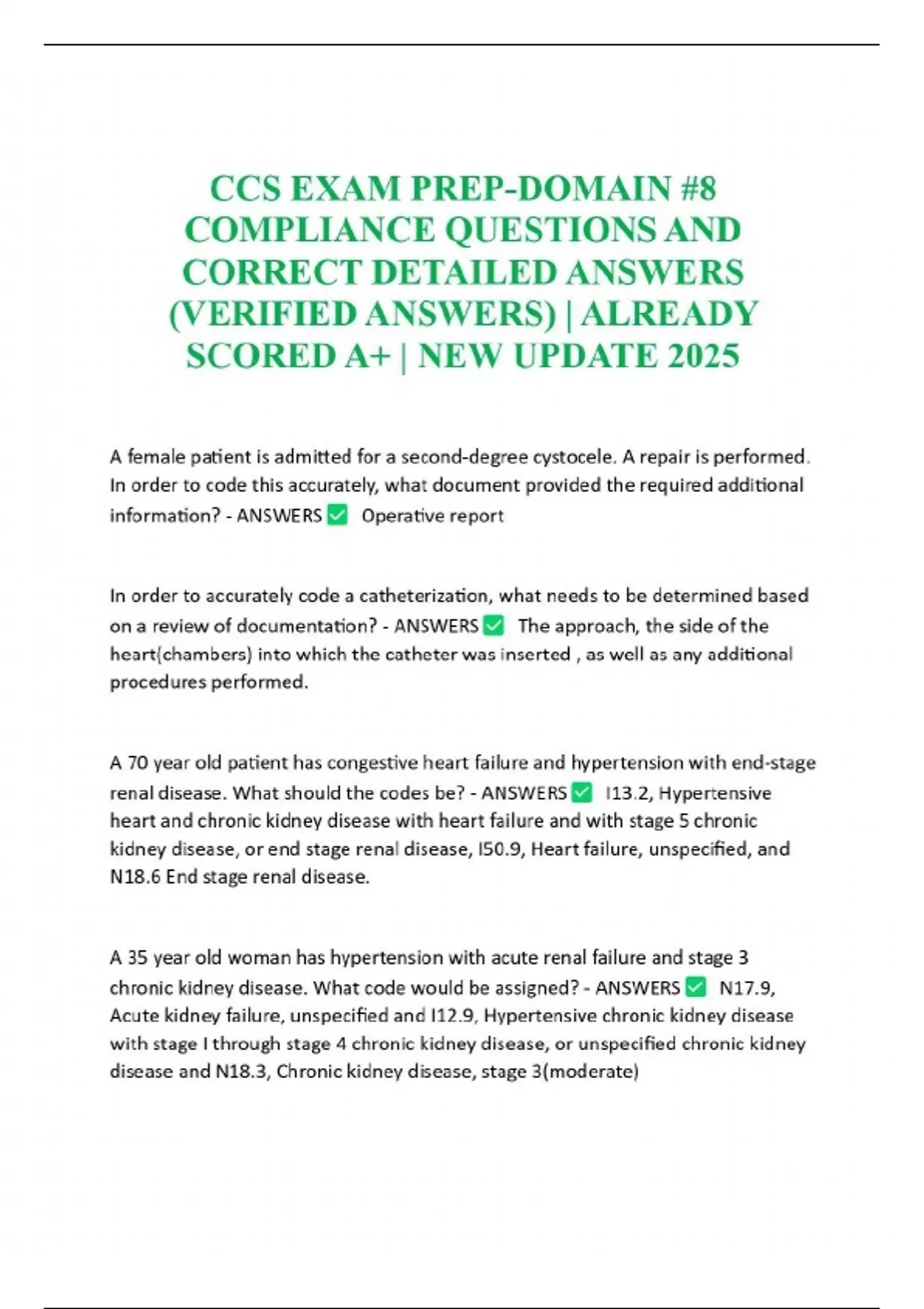 CCS EXAM PREP-DOMAIN #8 COMPLIANCE QUESTIONS AND CORRECT DETAILED ANSWERS (VERIFIED ANSWERS ...