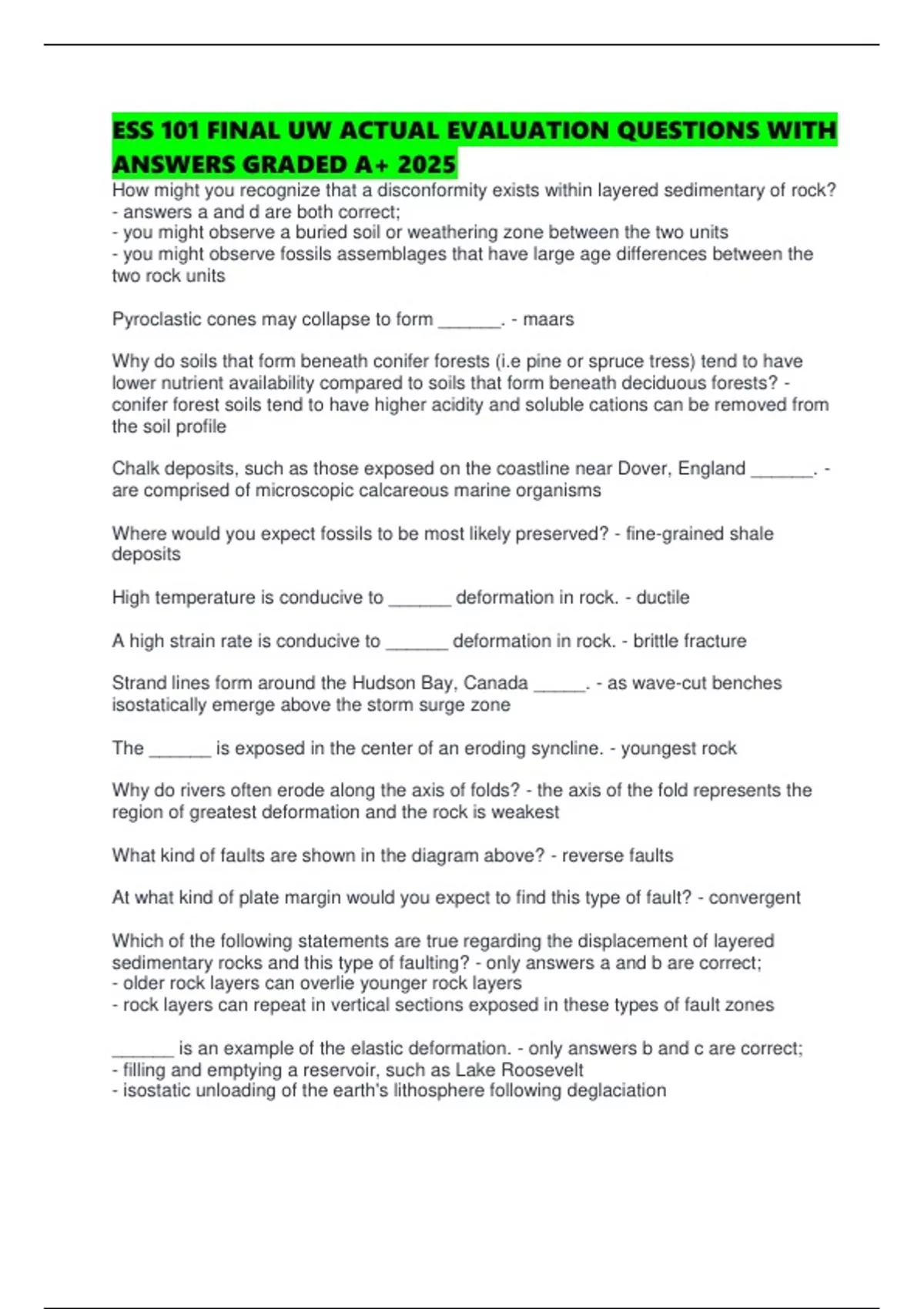 ESS 101 FINAL UW ACTUAL EVALUATION QUESTIONS WITH ANSWERS GRADED A+ 2025 - ESS 101 - Stuvia US