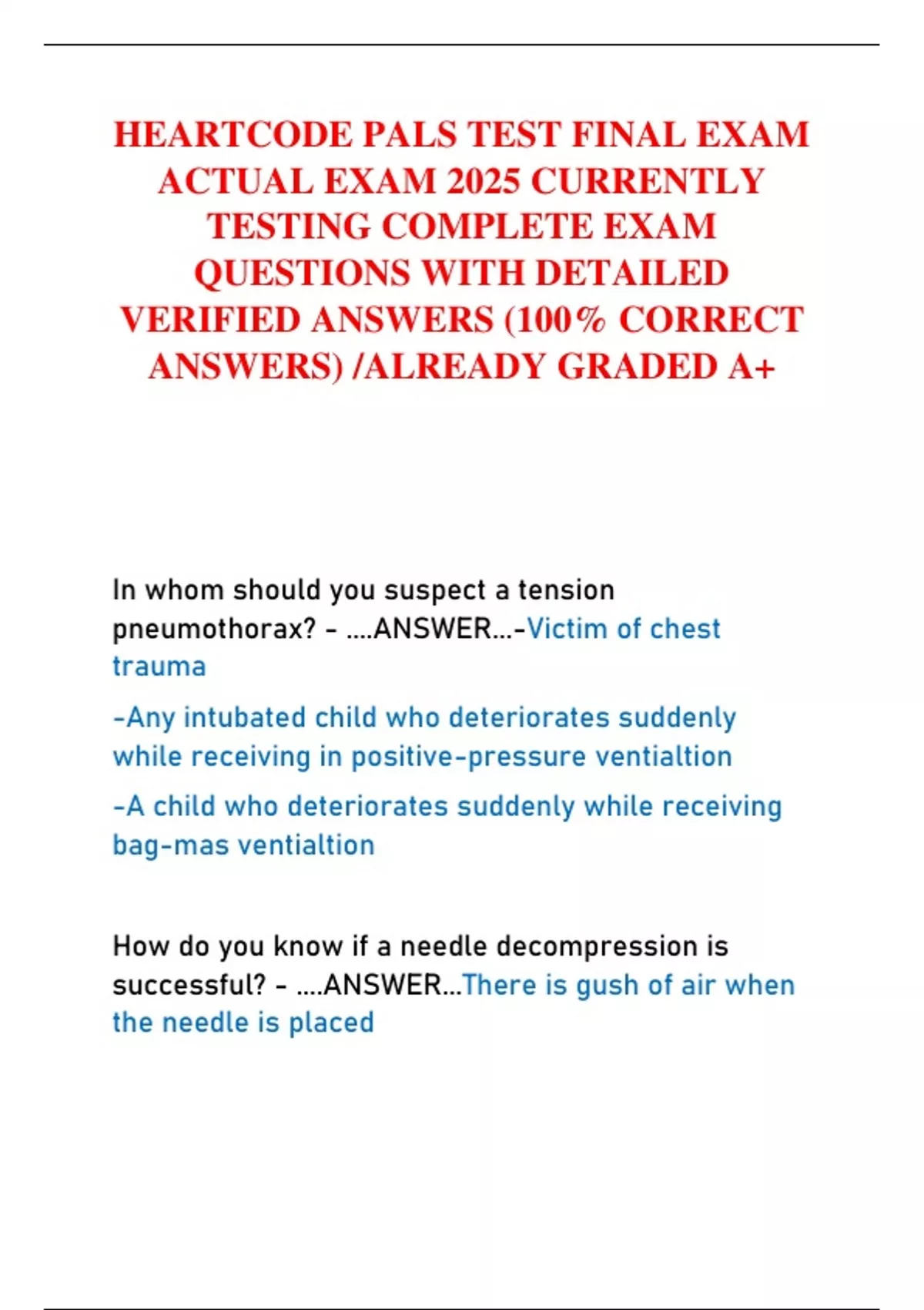 HEARTCODE PALS TEST FINAL EXAM ACTUAL EXAM 2025 CURRENTLY TESTING ...