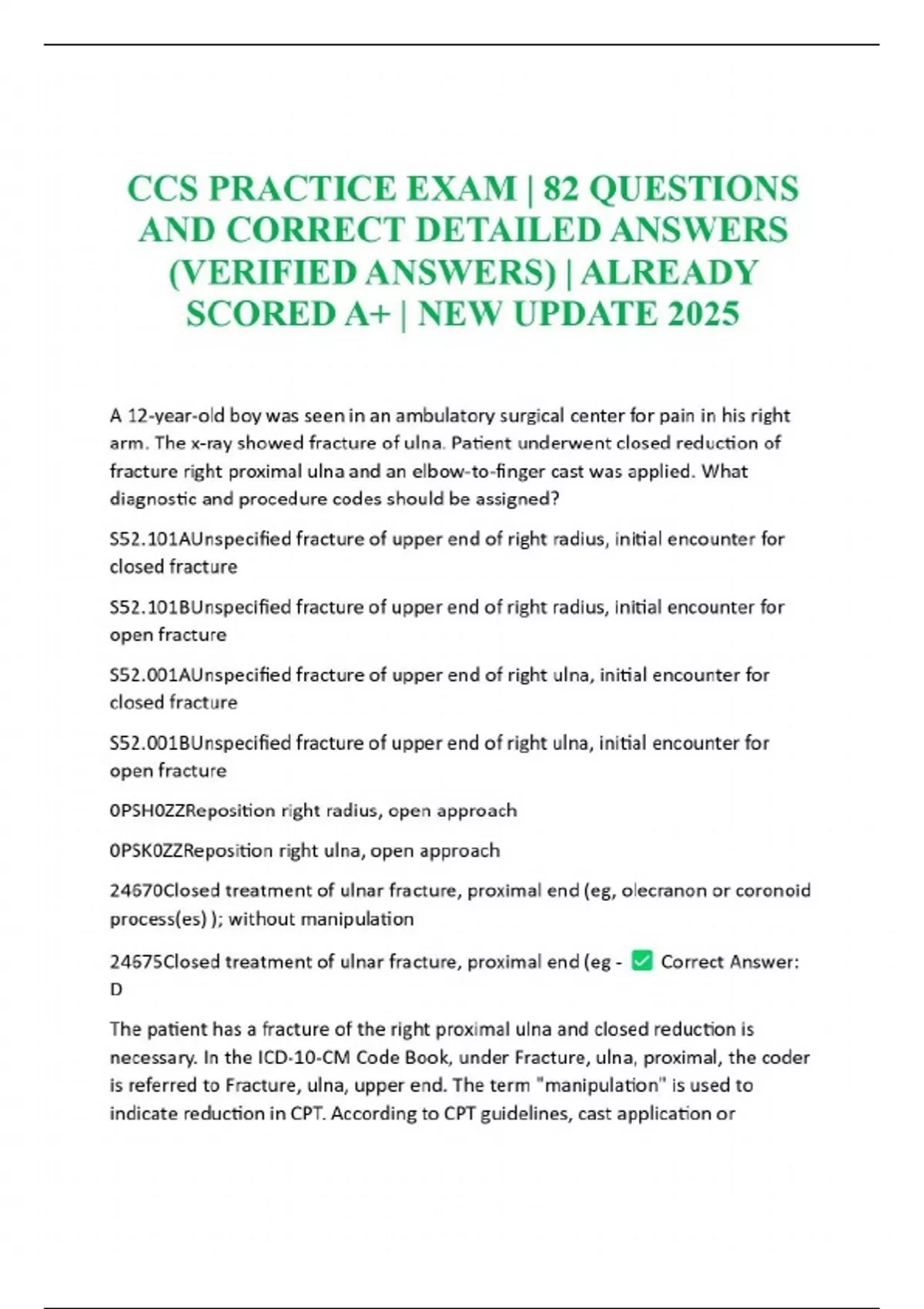 CCS PRACTICE EXAM | 82 QUESTIONS AND CORRECT DETAILED ANSWERS (VERIFIED ...