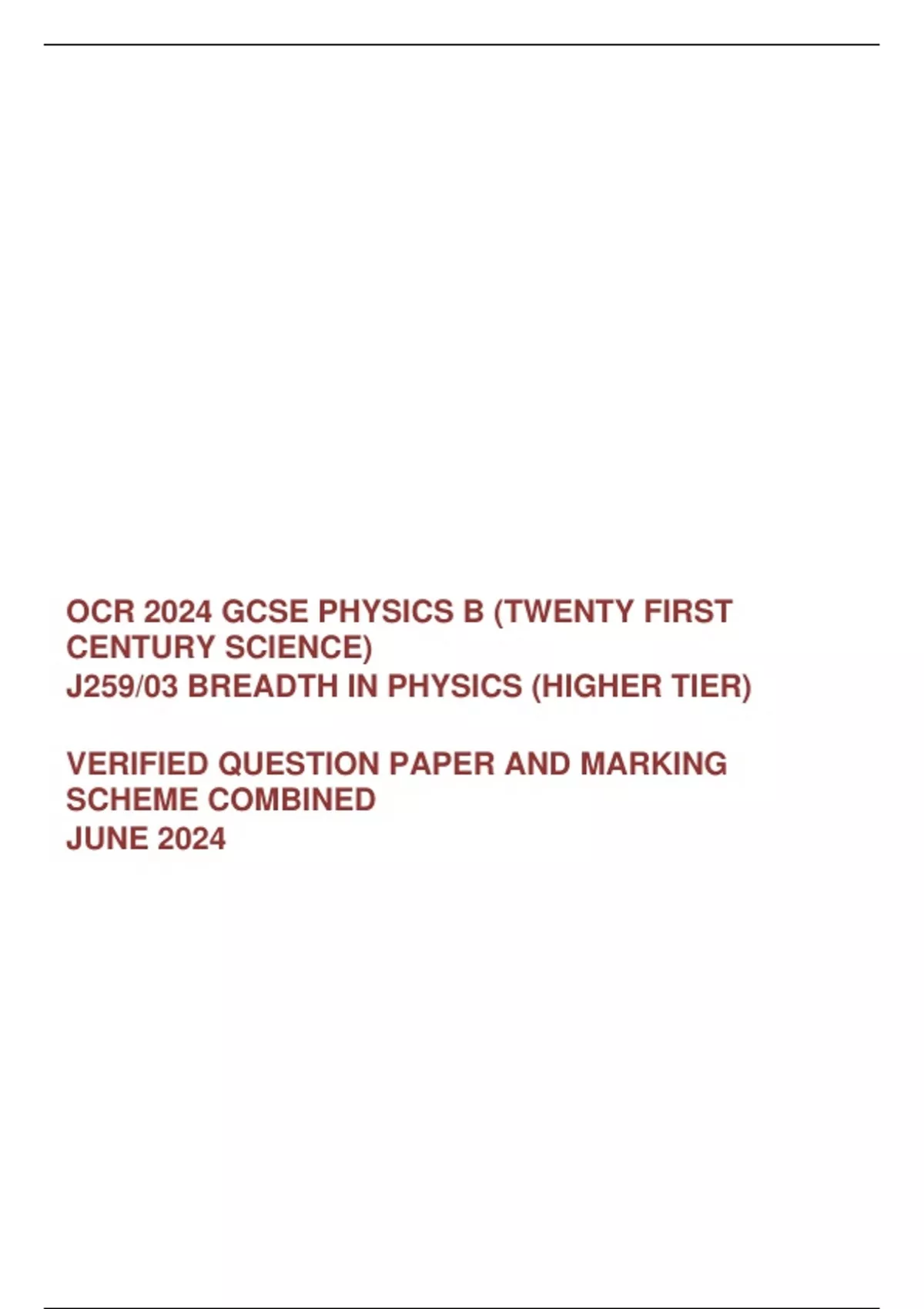 OCR 2024 GCSE PHYSICS B (TWENTY FIRST CENTURY SCIENCE) J259/03 BREADTH ...
