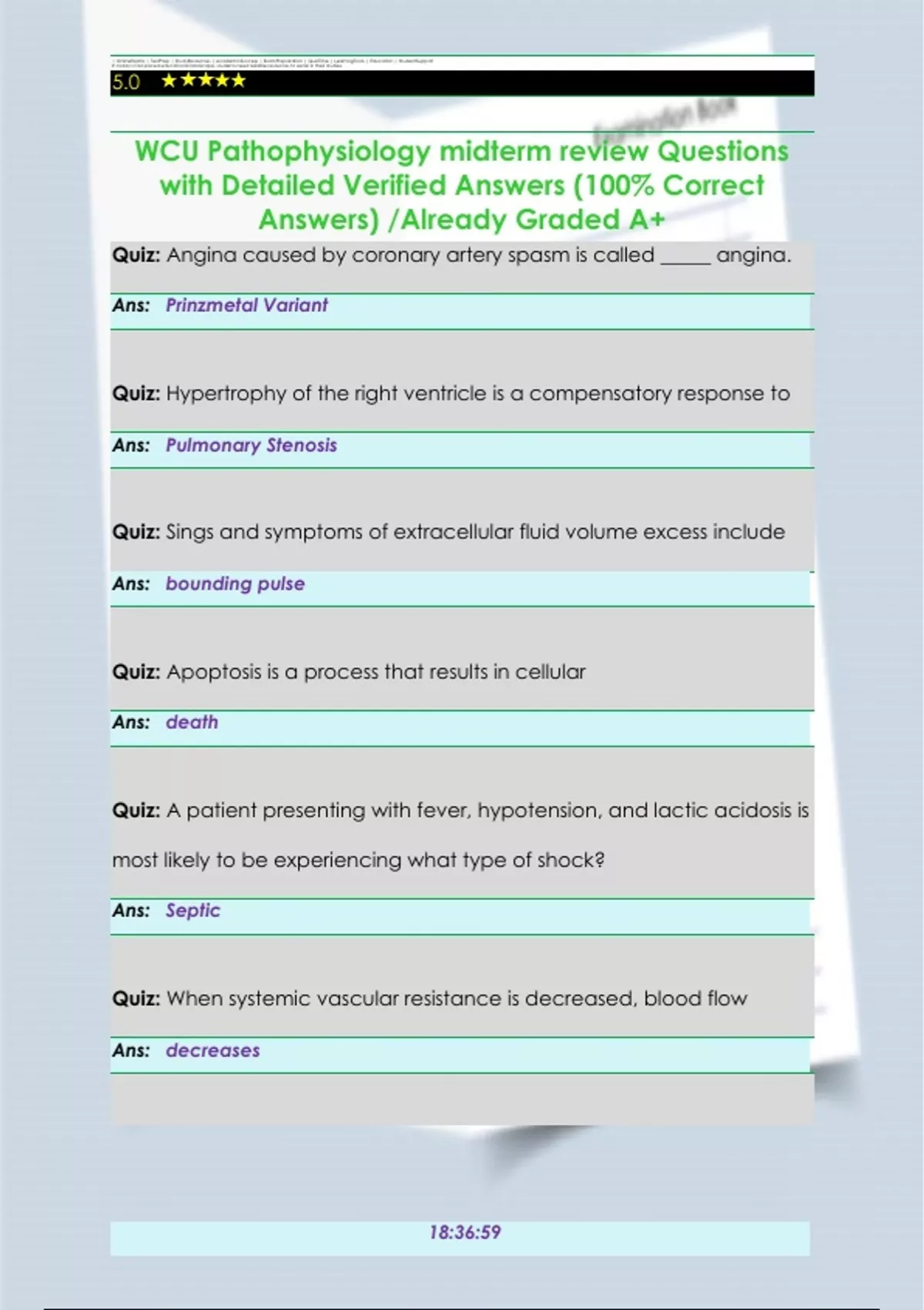 WCU Pathophysiology midterm review Questions with Detailed Verified Answers (100% Correct ...