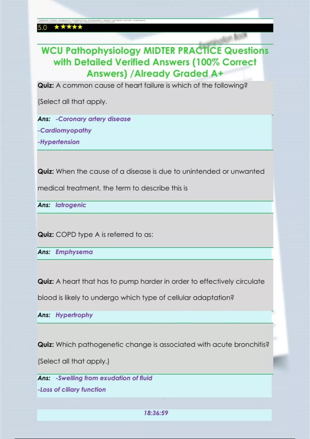 WCU Pathophysiology MIDTER PRACTICE Questions with Detailed Verified Answers (100% Correct ...