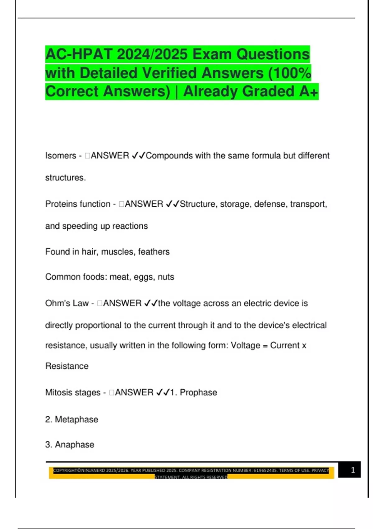 AC-HPAT 2024/2025 Exam Questions with Detailed Verified Answers (100% ...