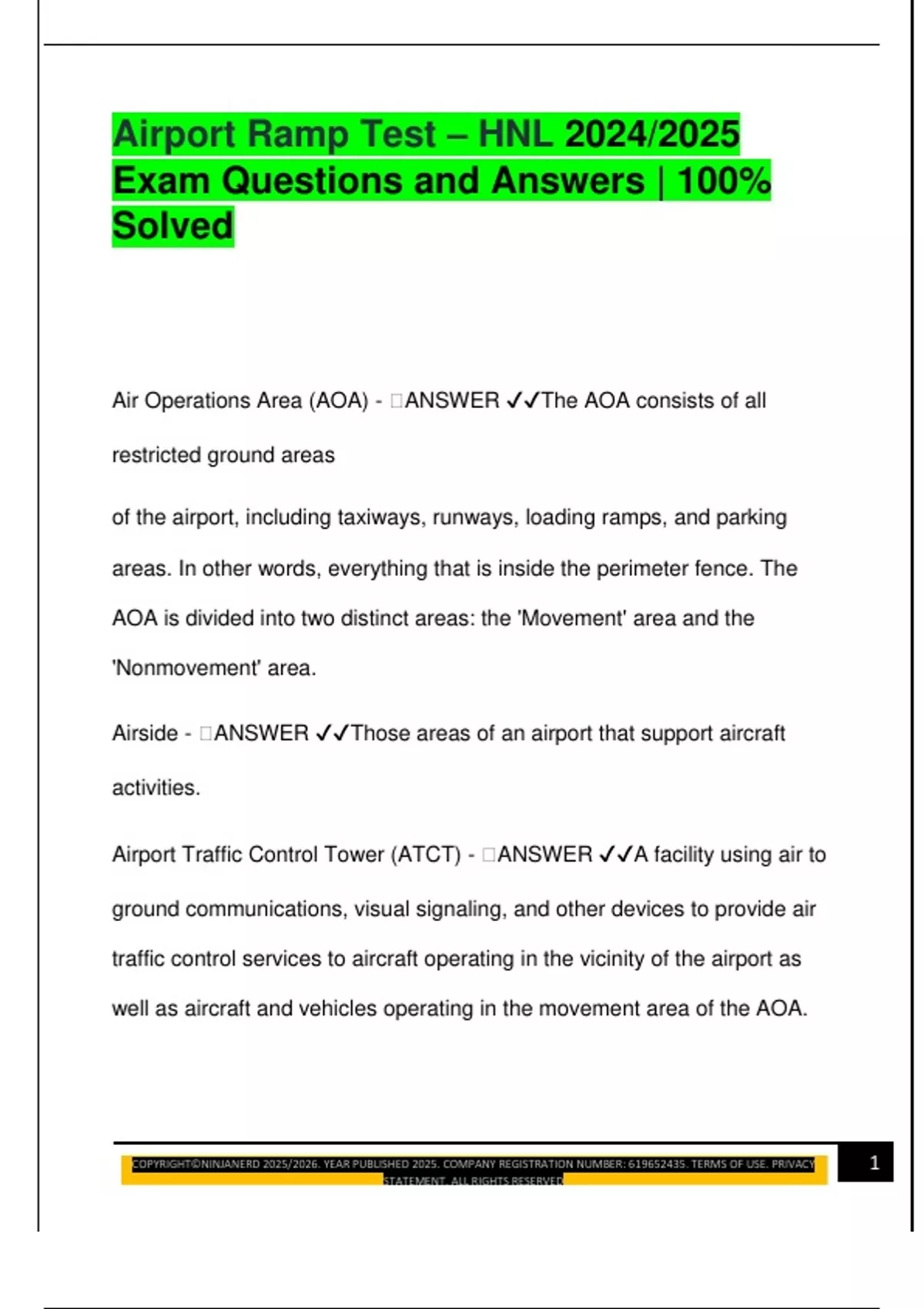 Airport Ramp Test – HNL 2024/2025 Exam Questions and Answers | 100% ...
