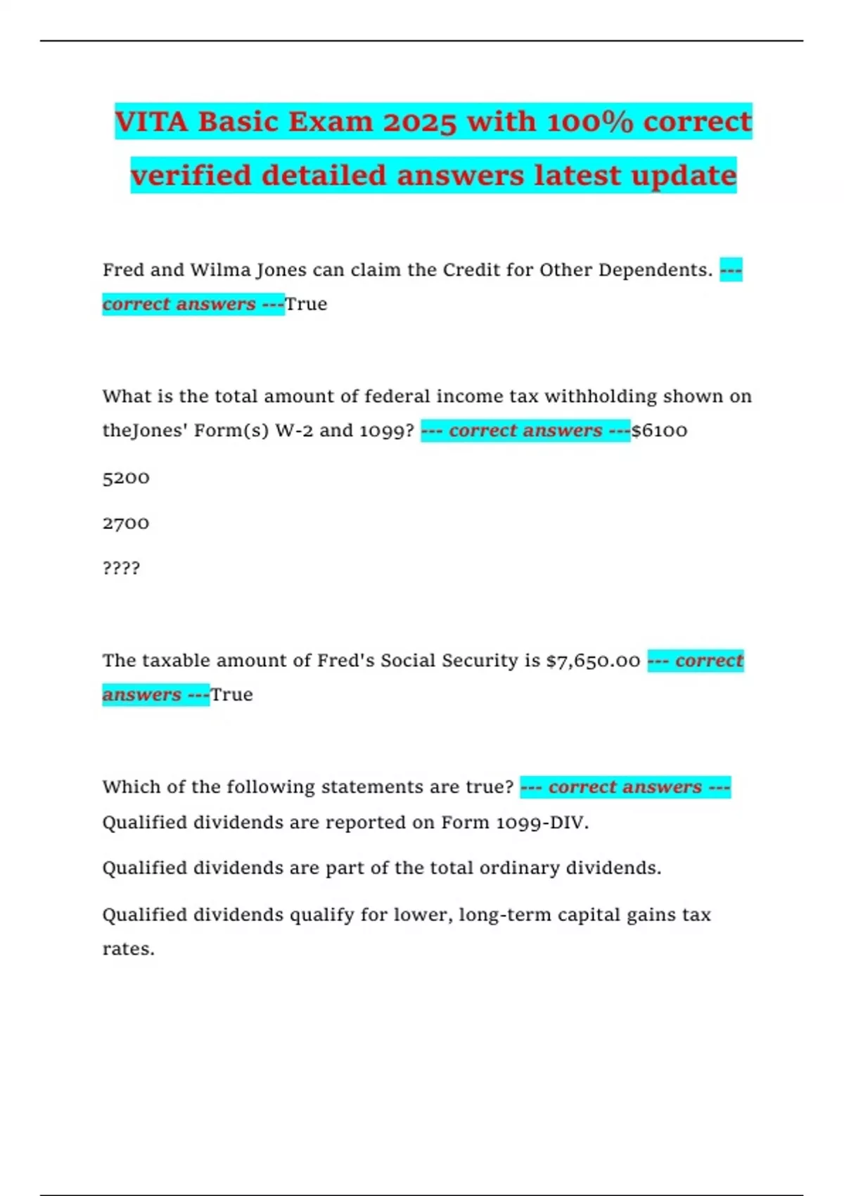 VITA Basic Exam 2025 with 100% correct verified detailed answers latest ...